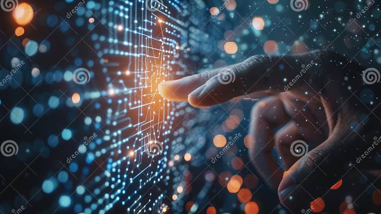 Conceptual Close-up of a Hand Inserting a Physical Key into a Digital ...