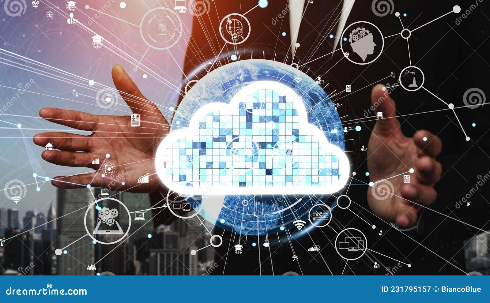 Conceptual Cloud Computing and Data Storage Technology for Future Innovation Stock Illustration ...