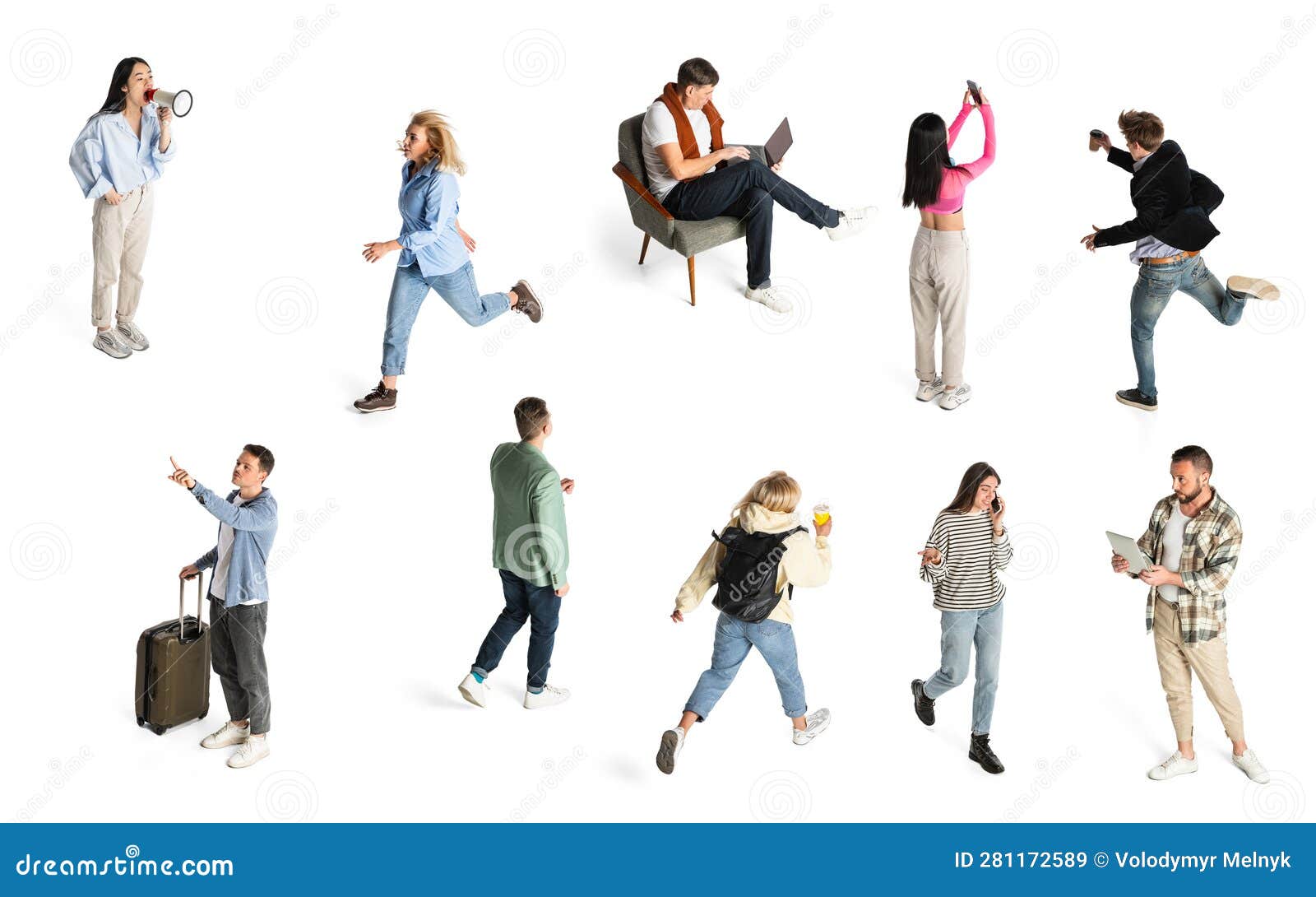 Conceptual Collage. Different Young People Working, Talking on Phone ...