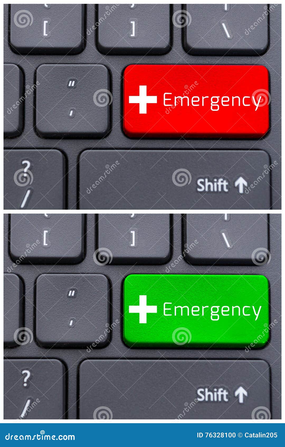 Conceptual Collage of Emergency Green and Red Button Stock Photo ...