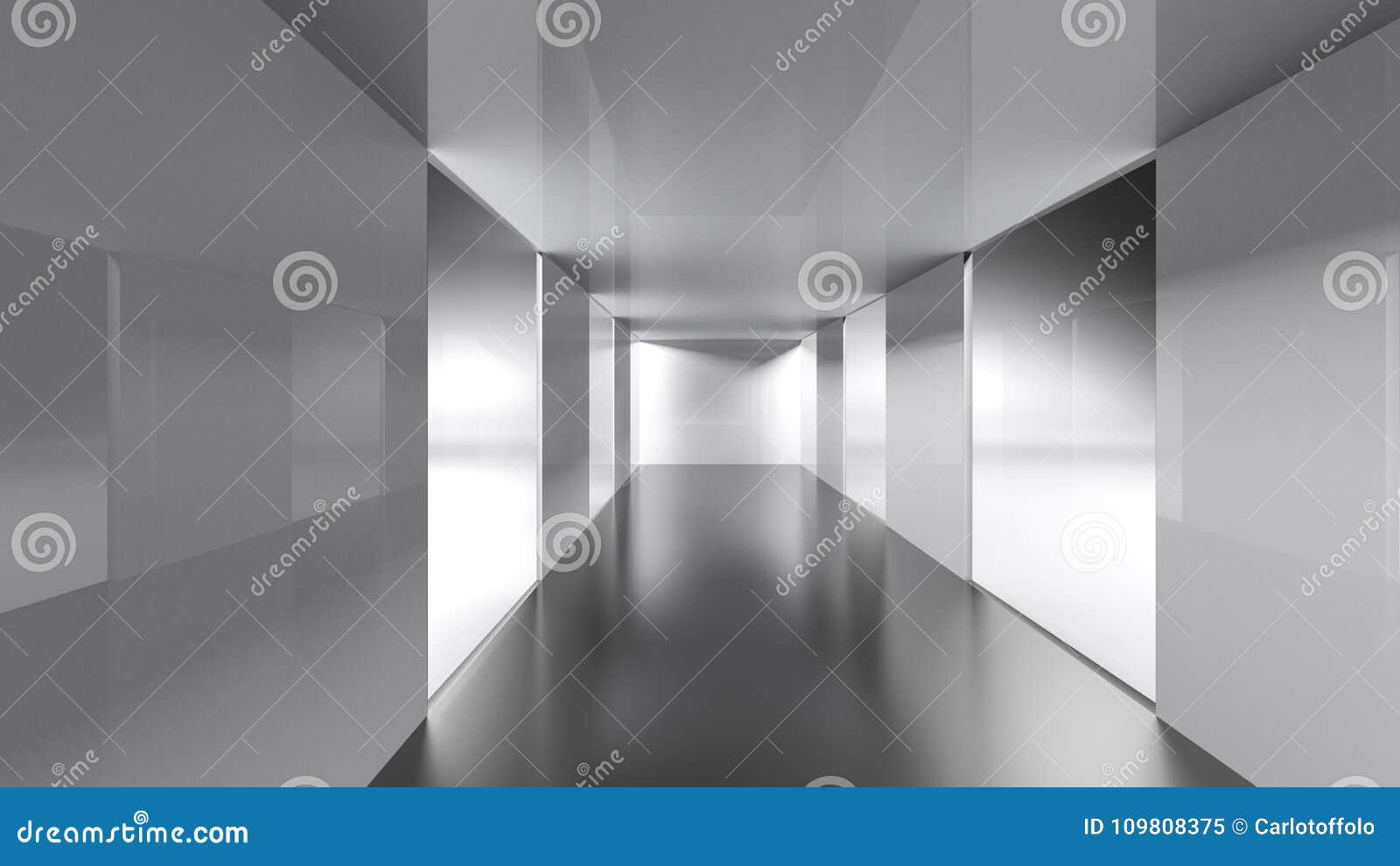 Conceptual Corridor with Wide Windows - 3D Rendering Stock Illustration ...
