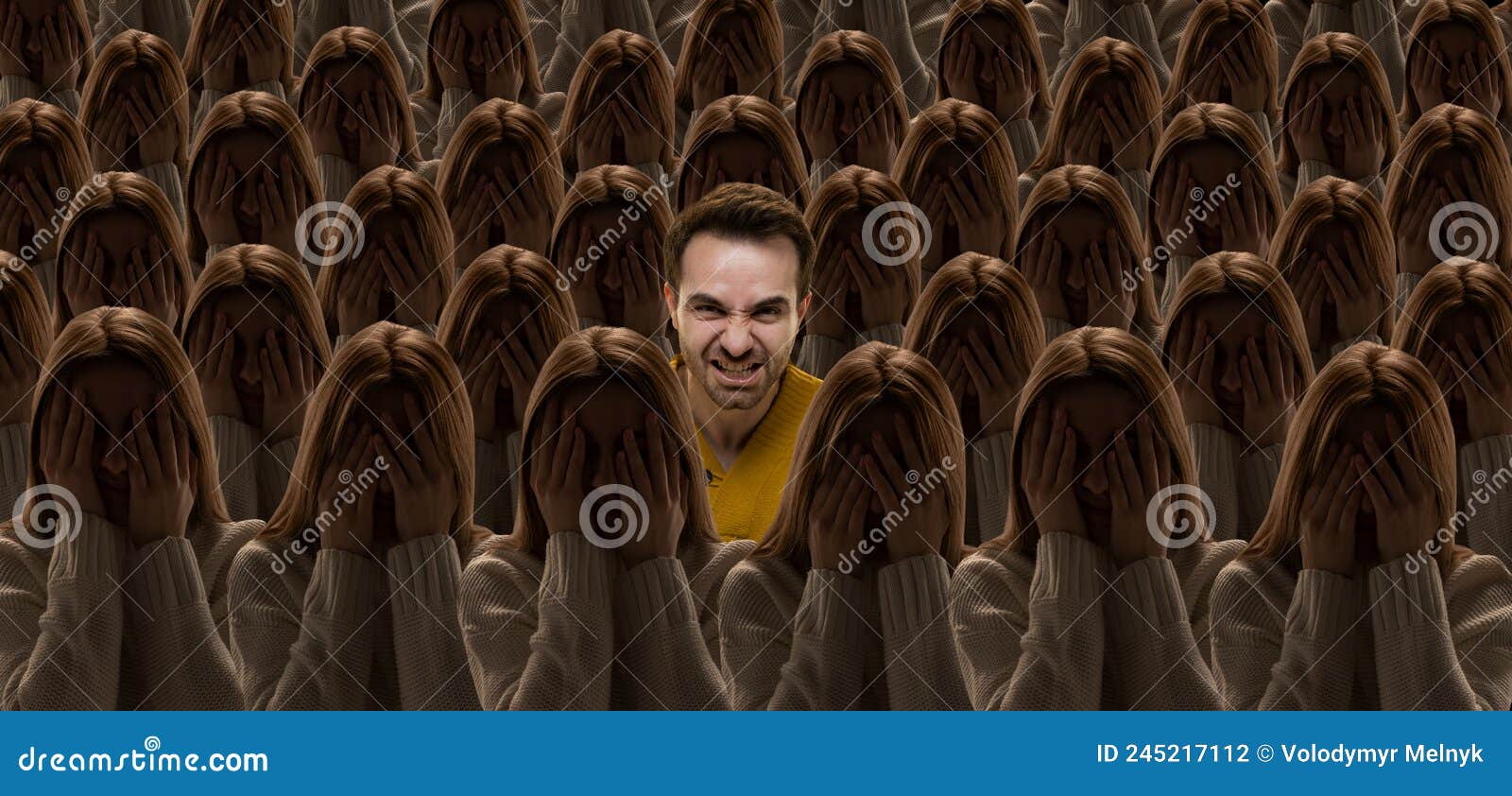 Conceptual Creative Collage with Grey Crowd of Identical People and ...