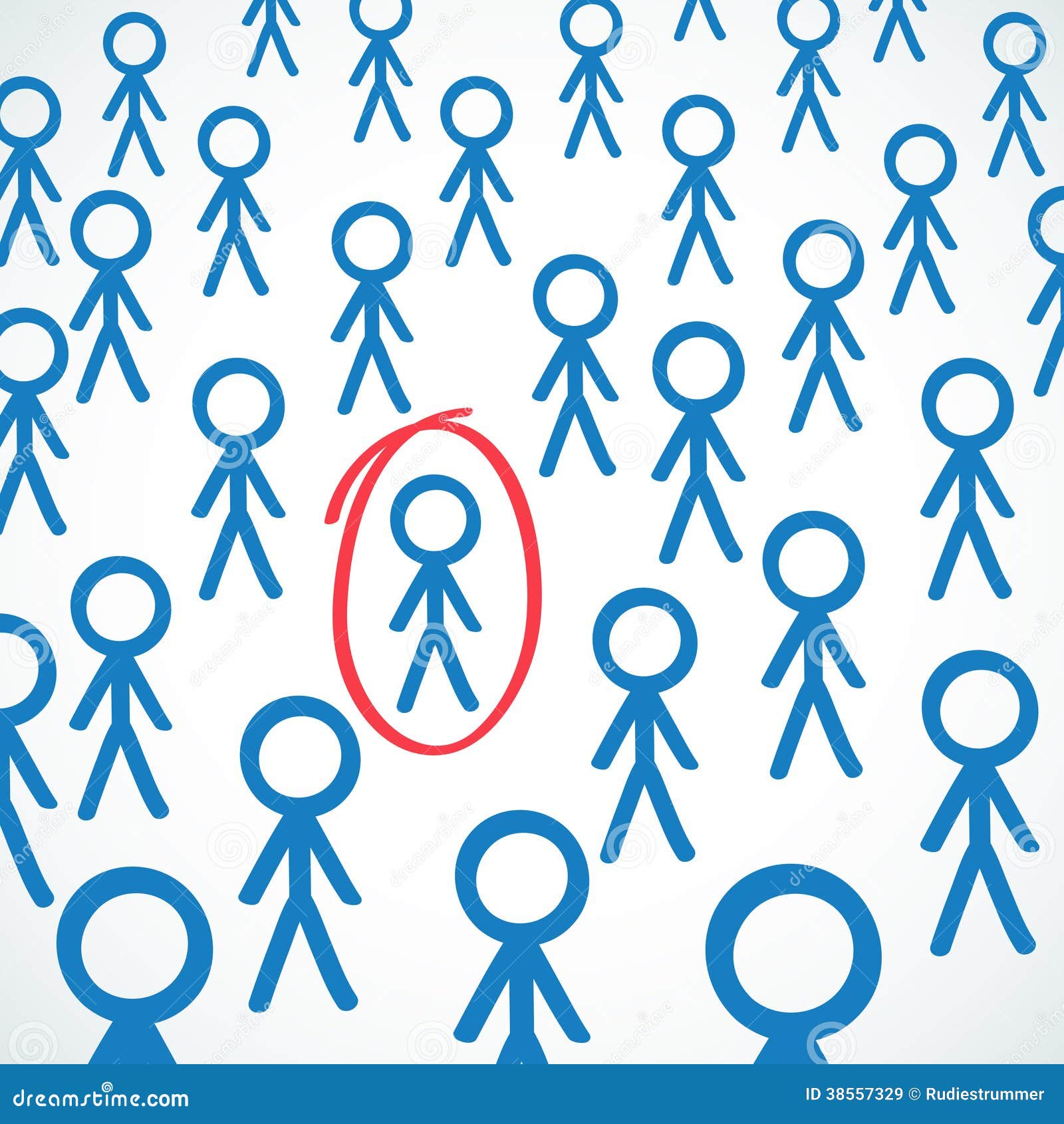 Conceptual: Crowd of Stick Figures One Circled Stock Vector ...