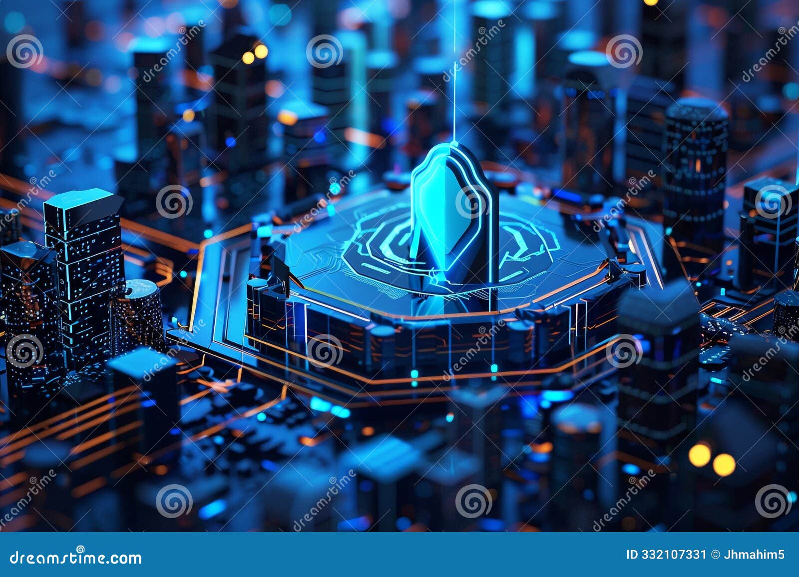 A Conceptual 3D Artwork Of A Cyber Shield Activating Around A Digital ...