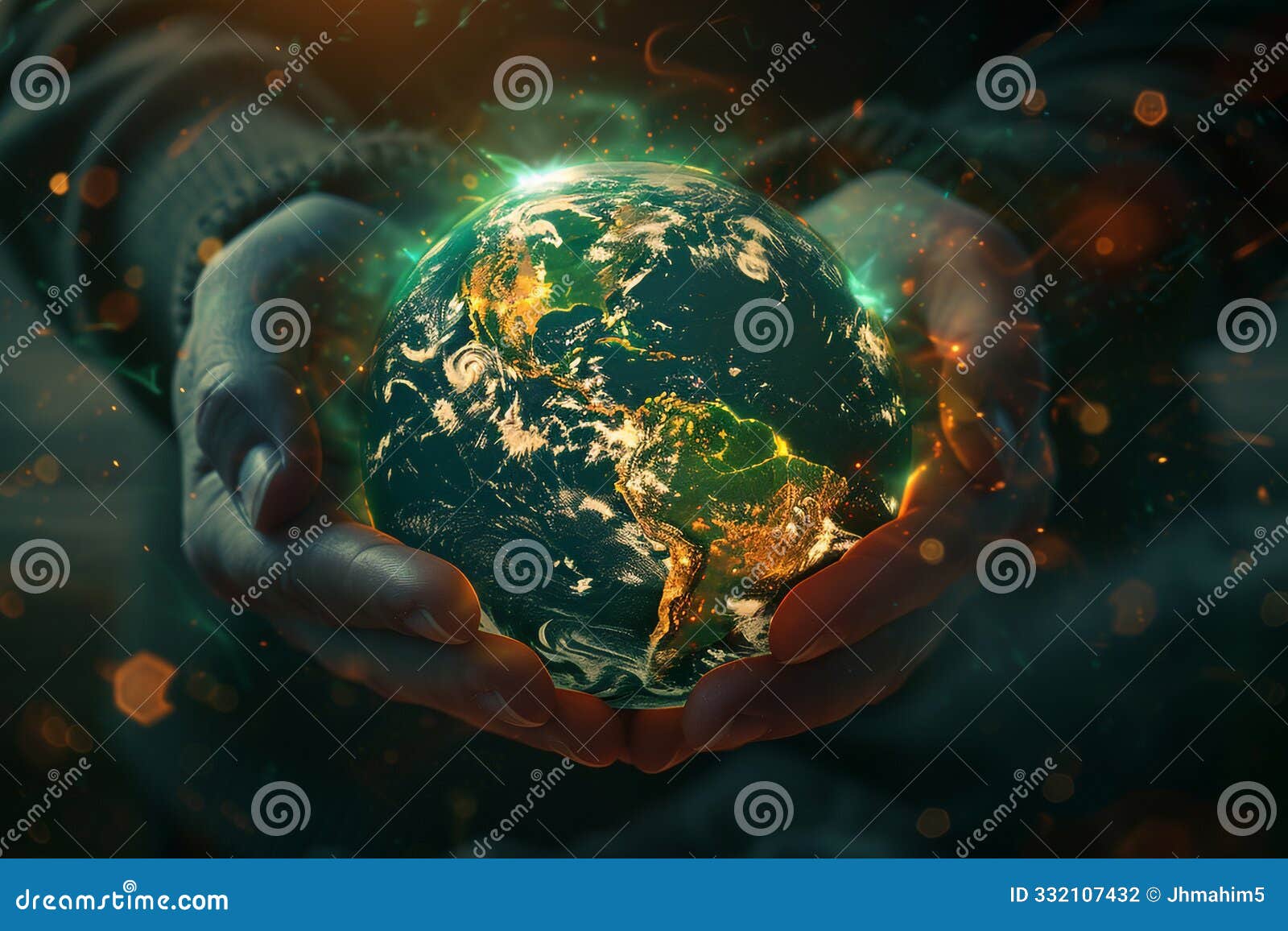 A Conceptual 3D Artwork Of The Earth Cradled In Human Hands The Surface ...