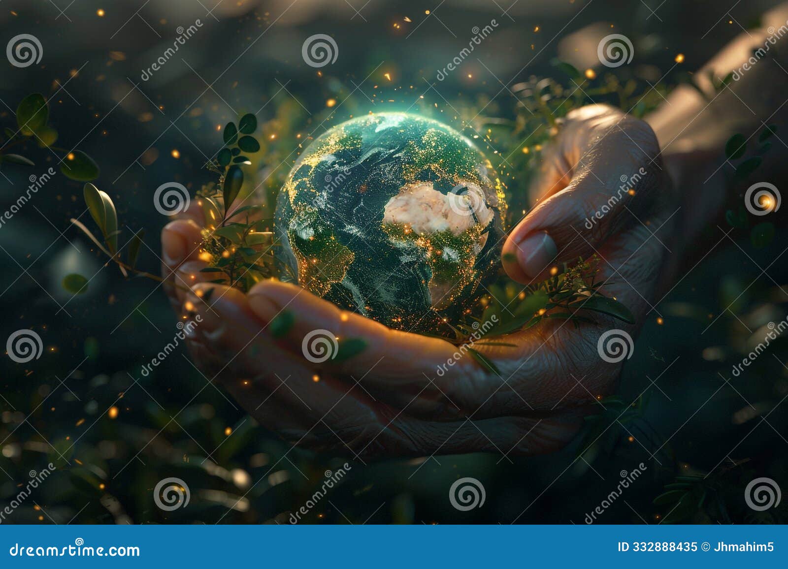 A Conceptual 3D Artwork of the Earth Cradled in Human Hands the Surface ...