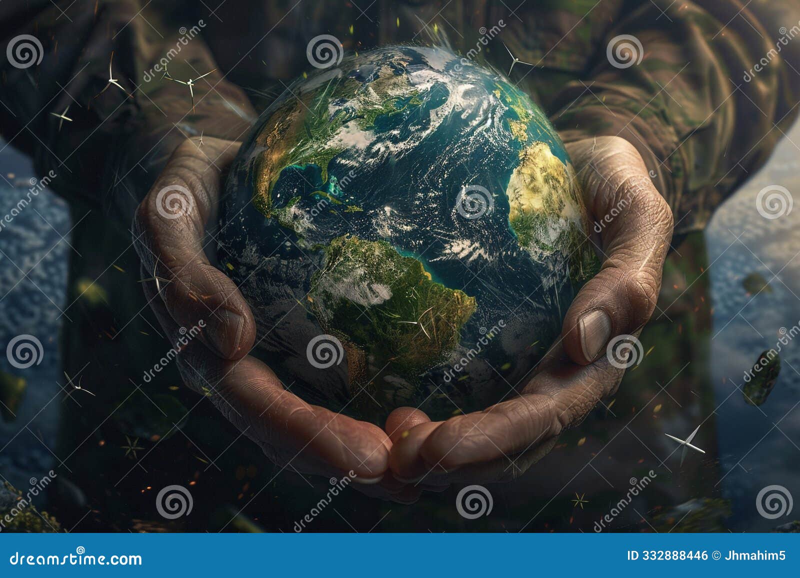 A Conceptual 3D Artwork of the Earth Cradled in Human Hands the Surface ...