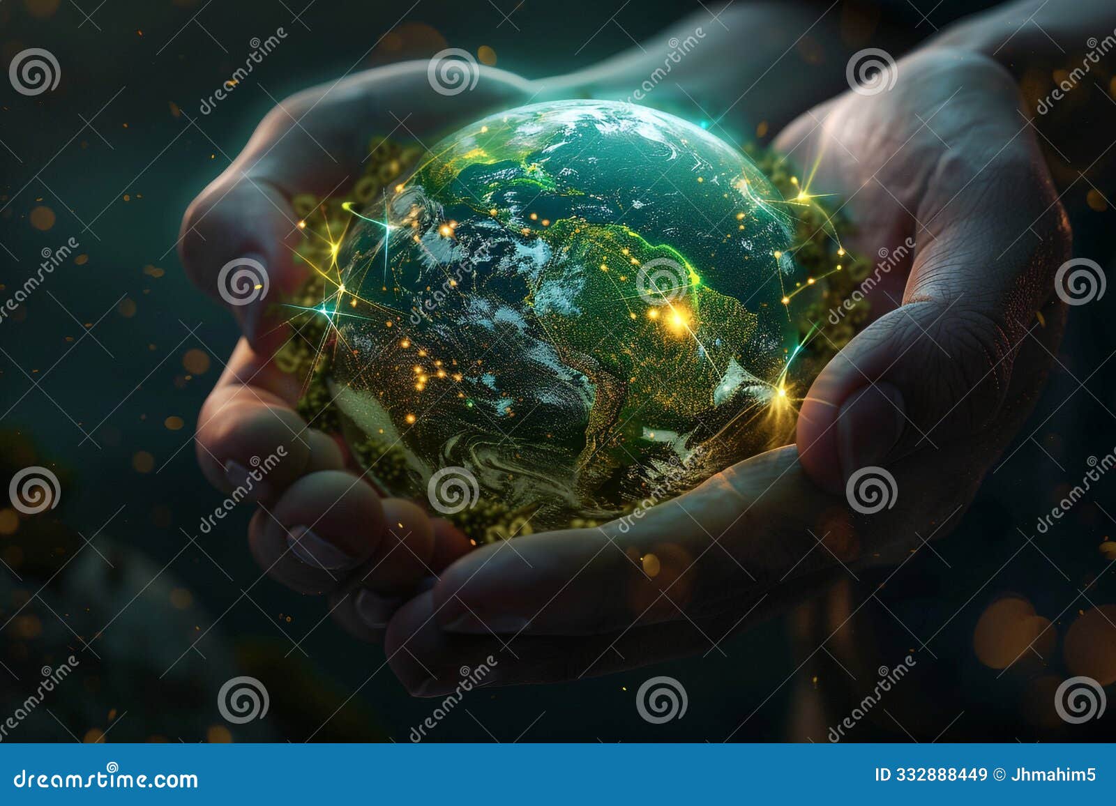 A Conceptual 3D Artwork Of The Earth Cradled In Human Hands The Surface ...