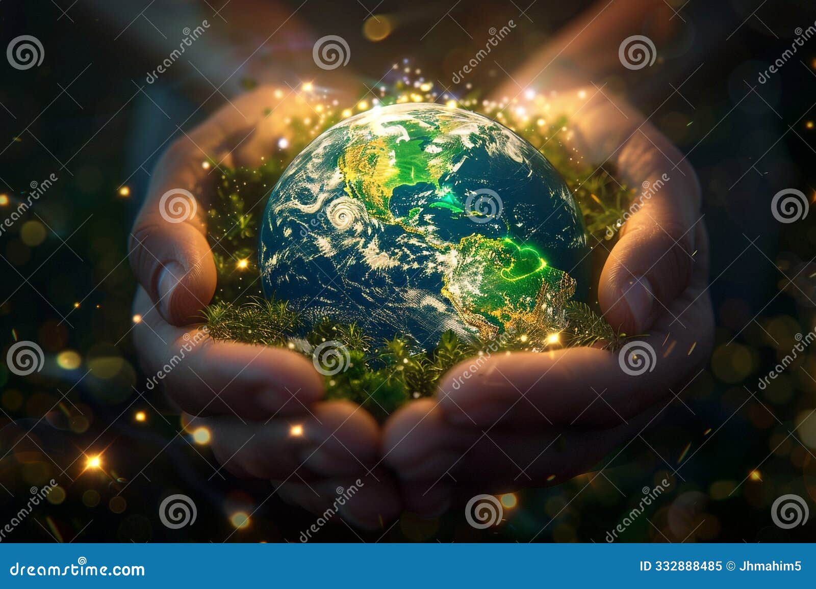 A Conceptual 3D Artwork Of The Earth Cradled In Human Hands The Surface ...