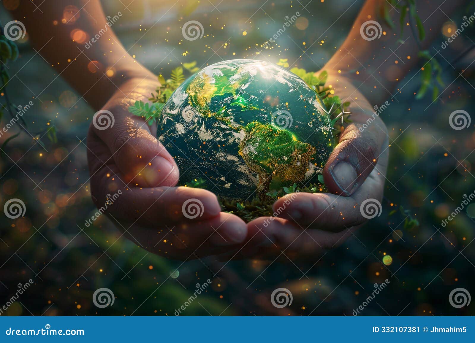 A Conceptual 3D Artwork of the Earth Cradled in Human Hands the Surface ...