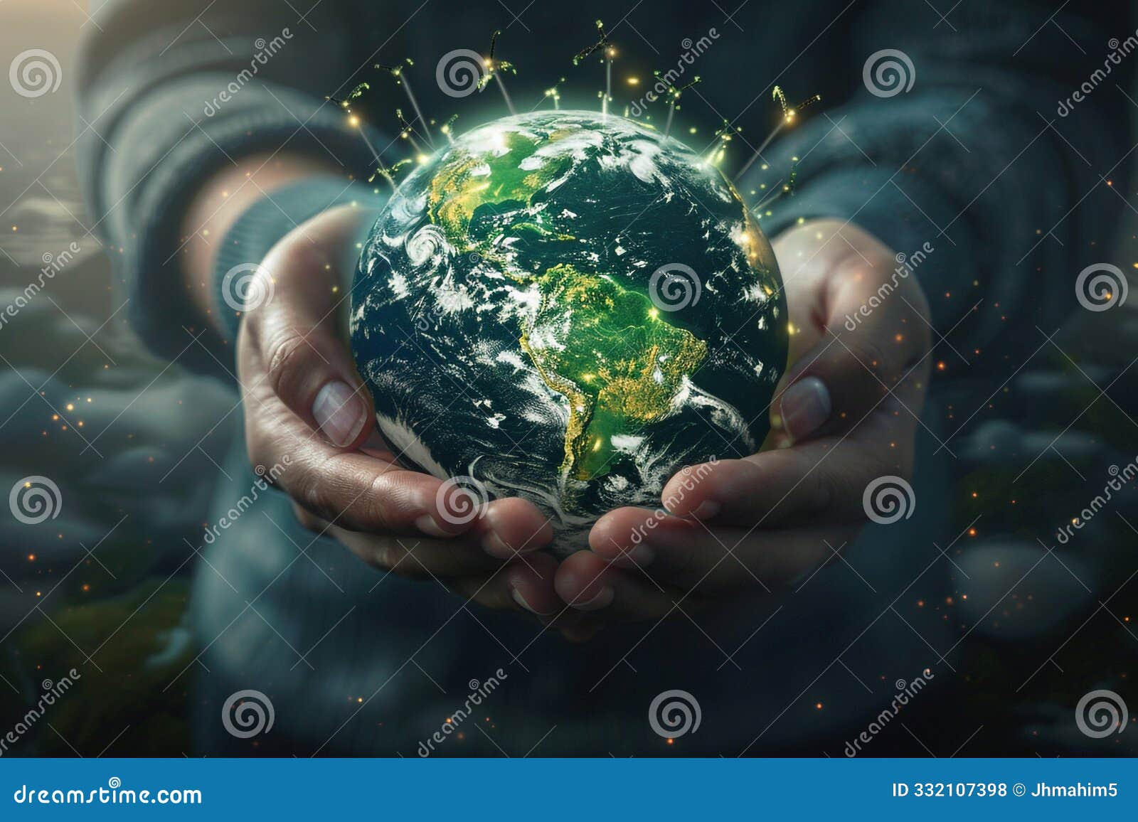 A Conceptual 3D Artwork Of The Earth Cradled In Human Hands The Surface ...