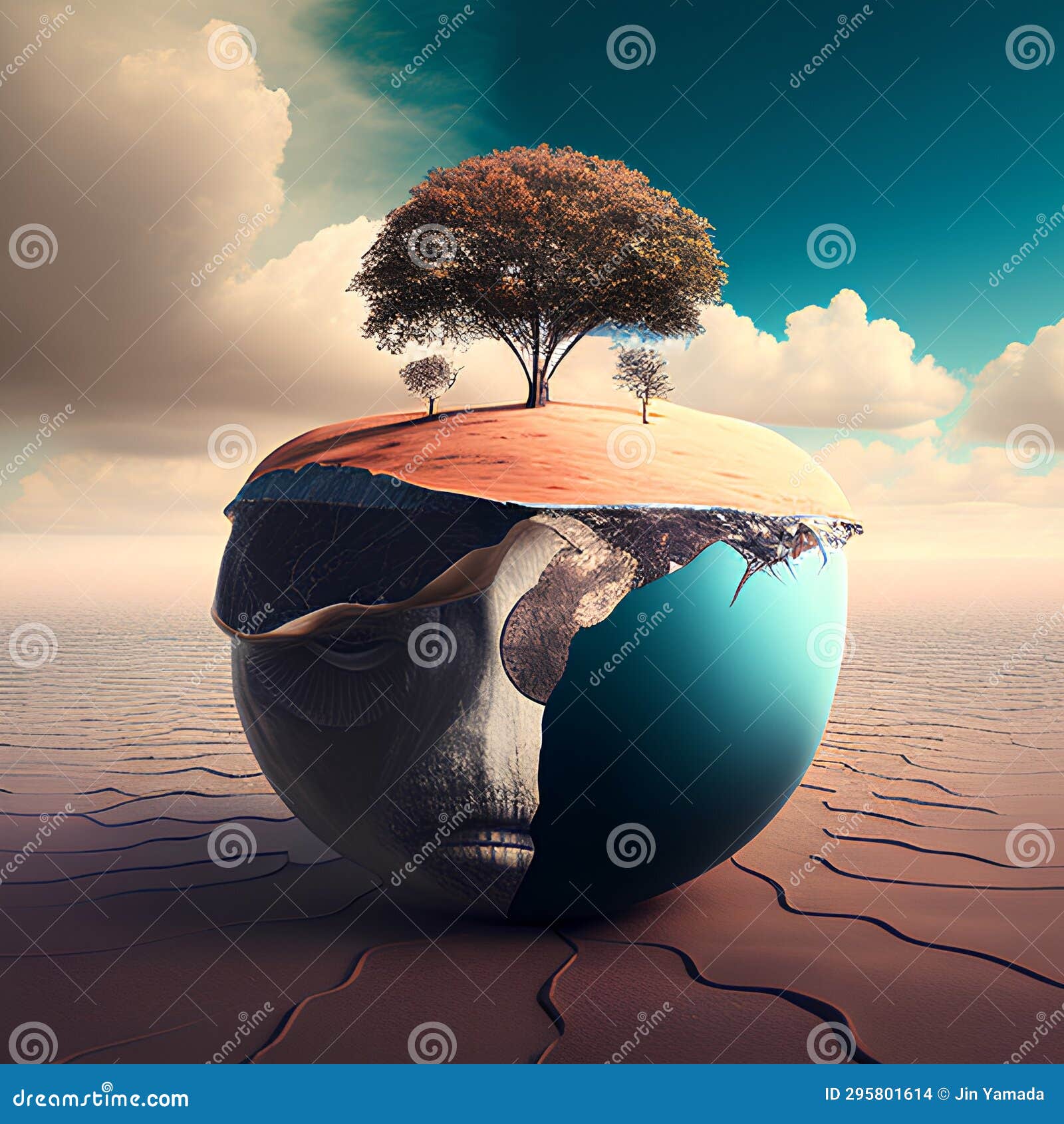 Conceptual 3D Illustration of Human Head with Tree on Earth Stock ...