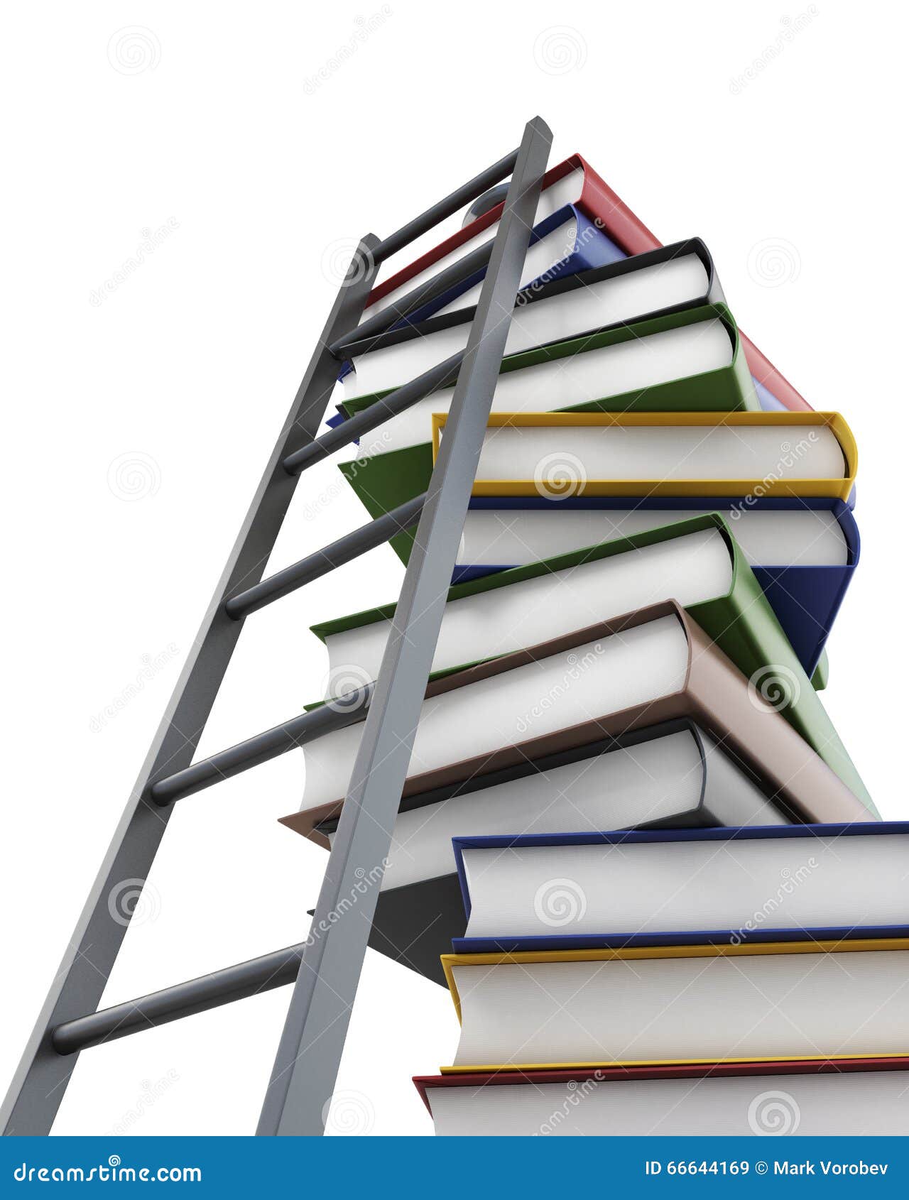 Conceptual 3d Model Stack of Books and a Ladder on White Backgro Stock ...