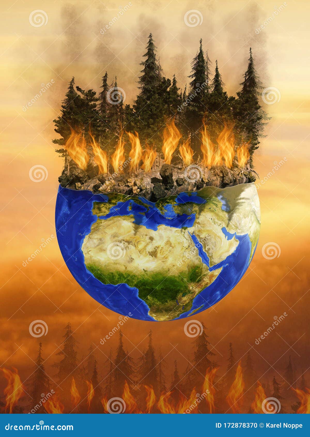 Conceptual 3D Render of Forest Burning on Planet Earth Stock ...
