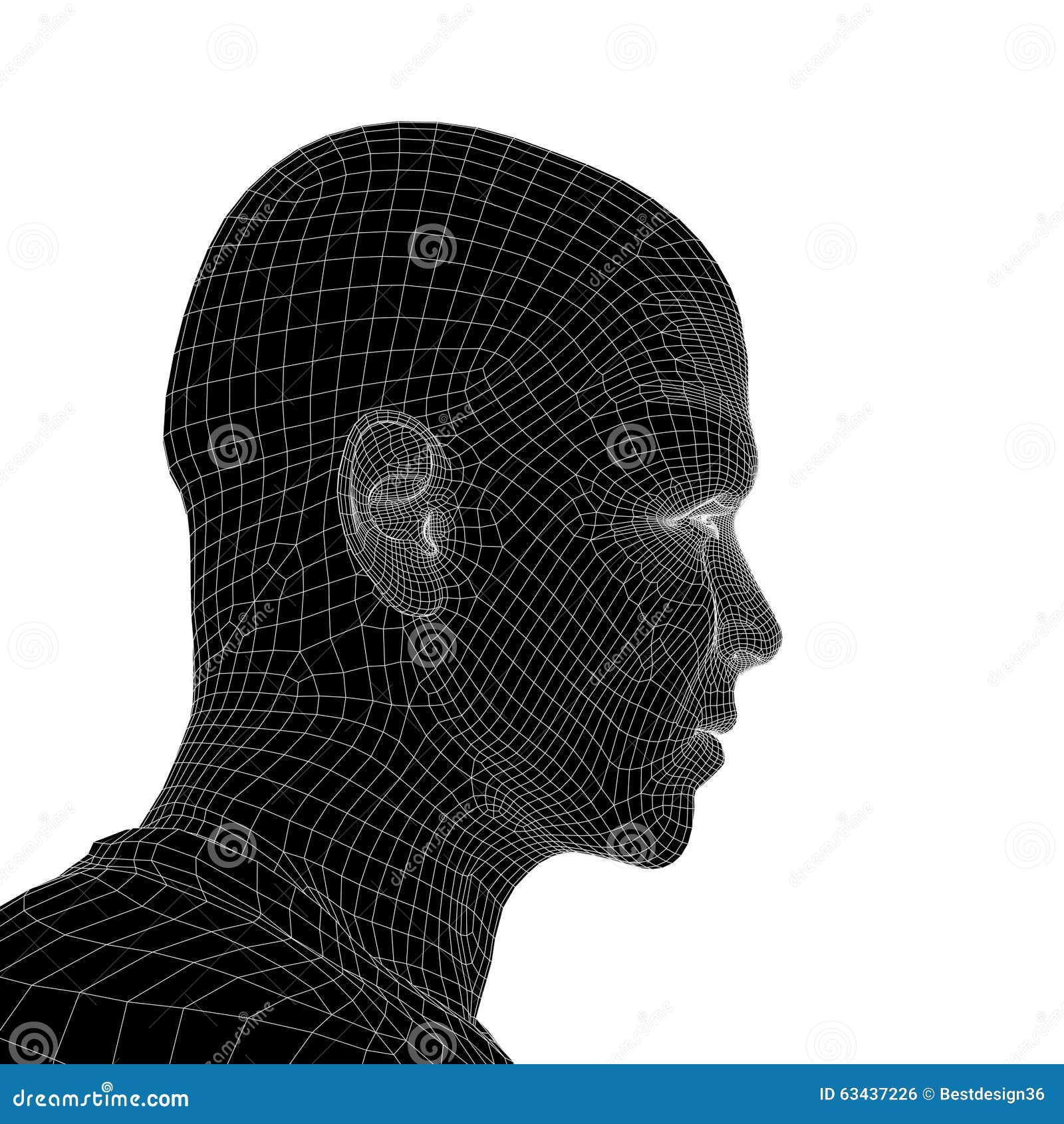 Conceptual 3D Wireframe Human Male or Man Face or Head Stock ...