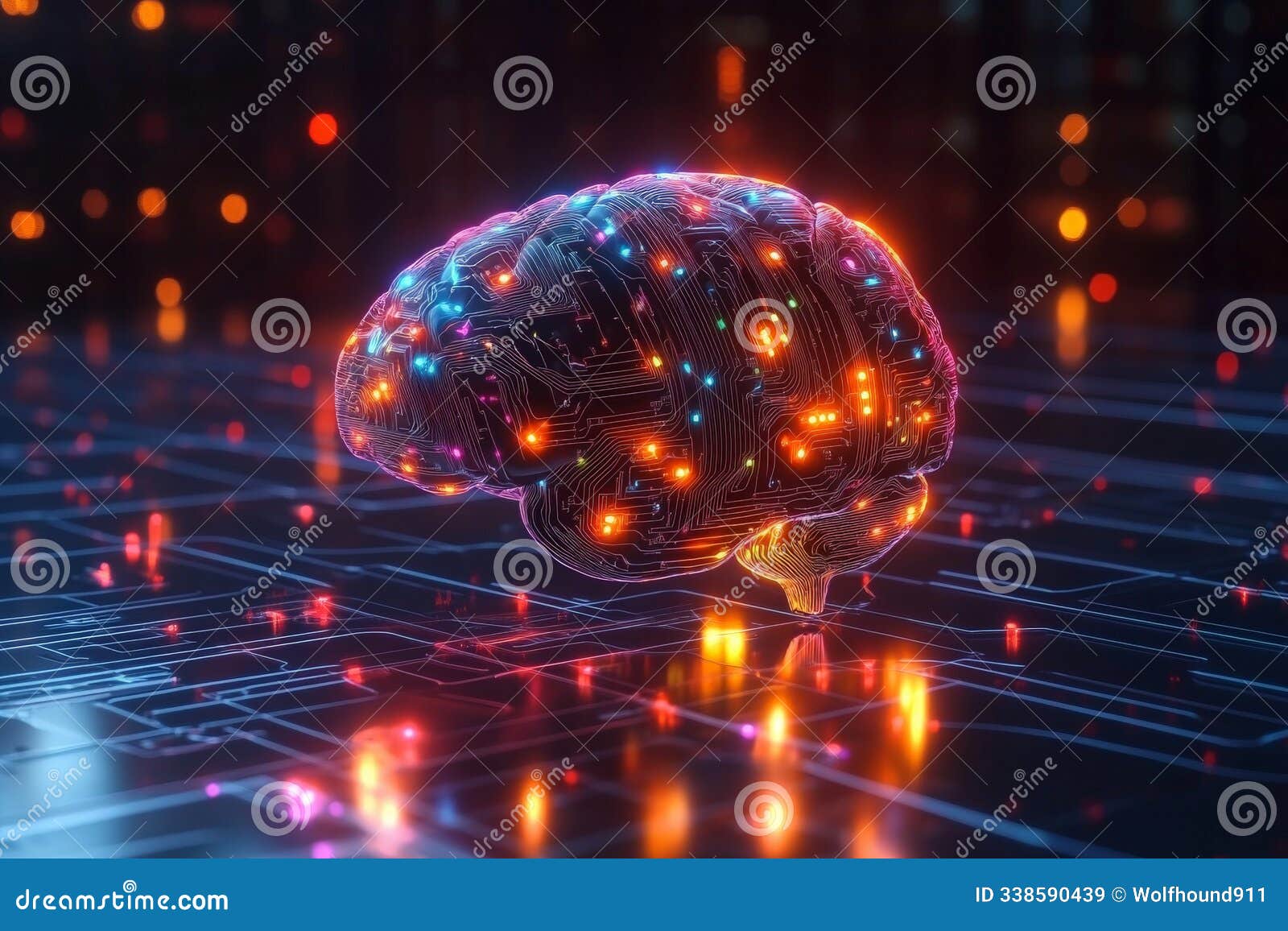 A Conceptual Design Featuring a Brain Connected To Glowing Digital ...