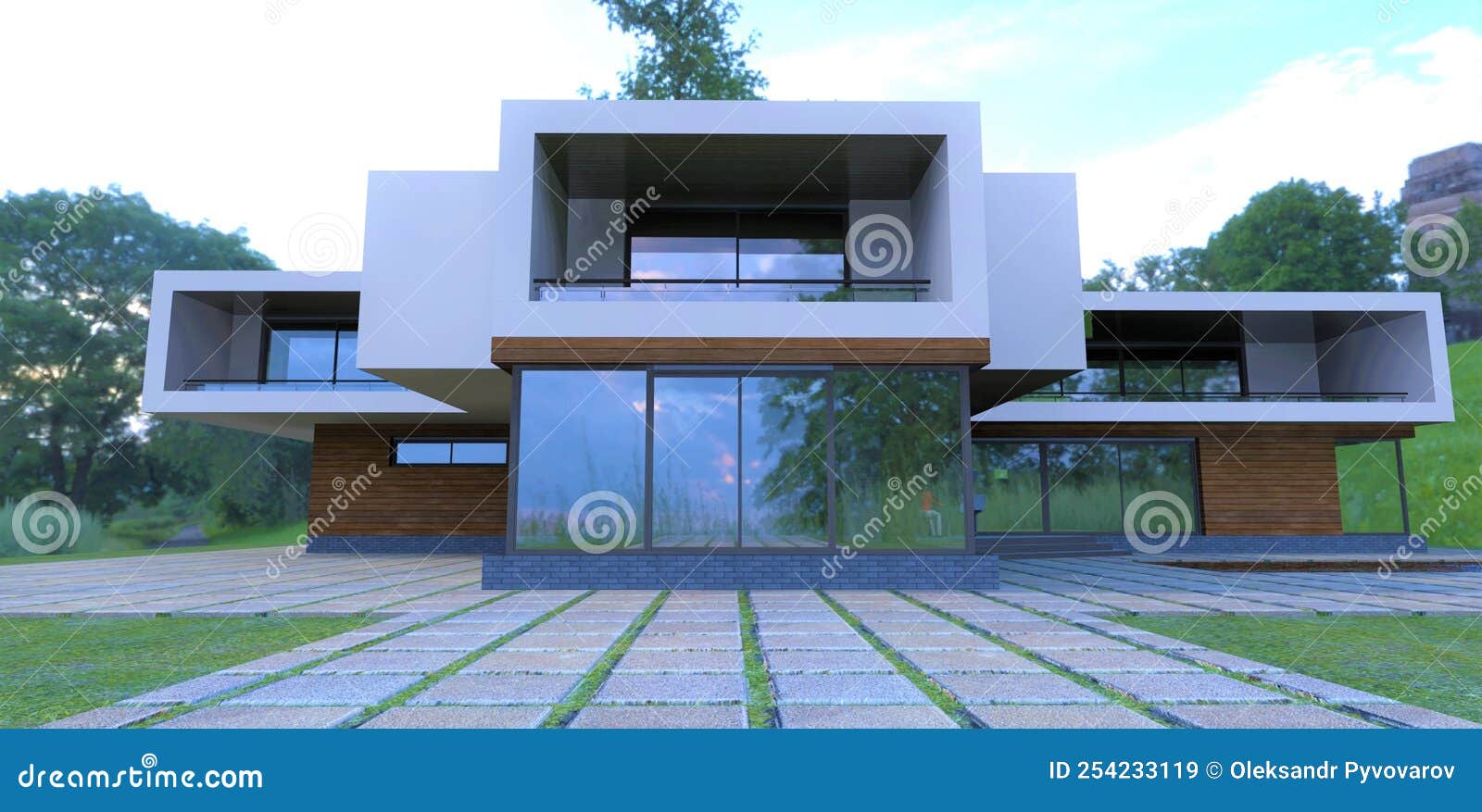 Concrete Rectangular Pavers In Front Of The Pool Of A Compact Villa ...