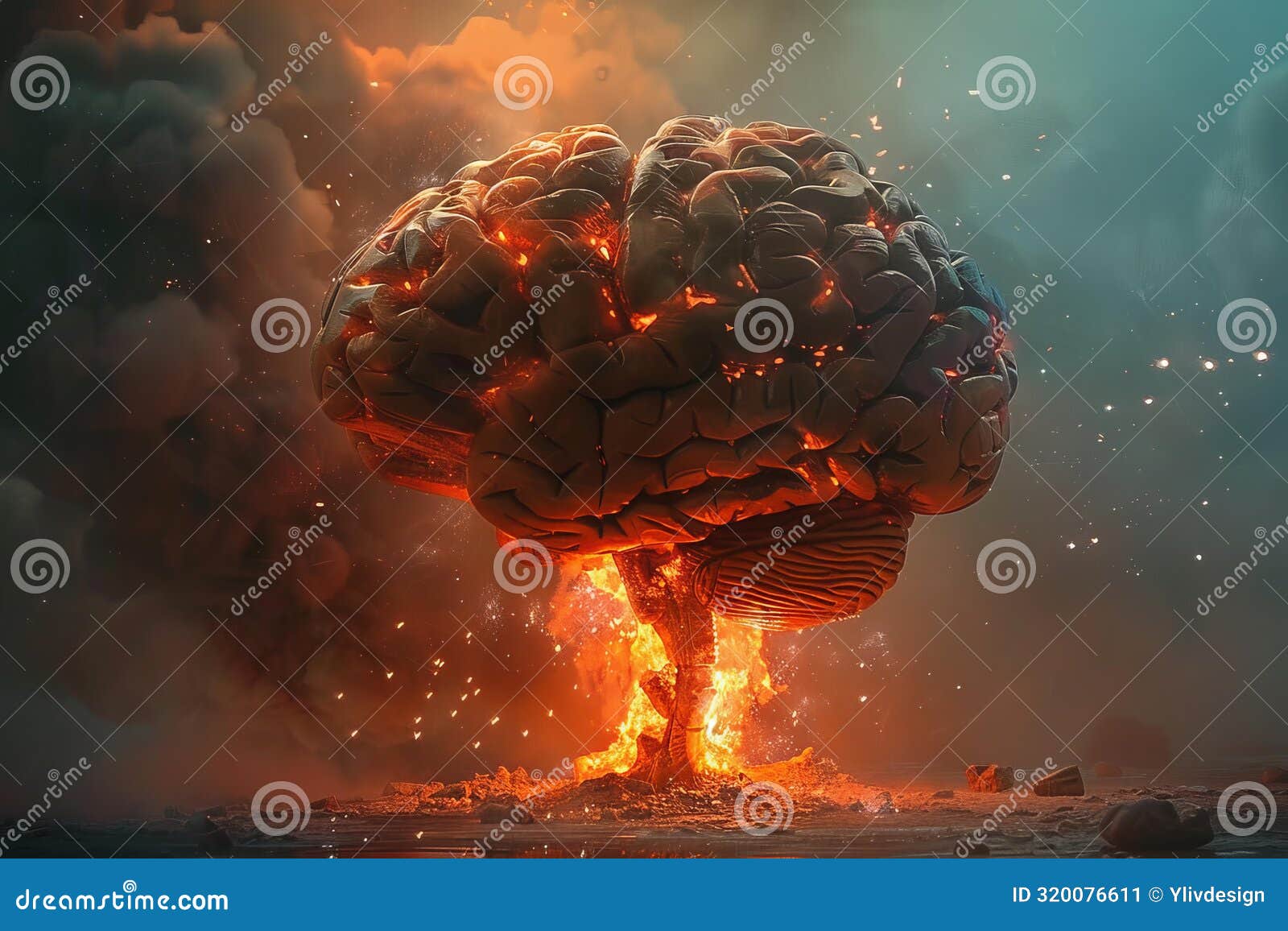 Conceptual Digital Artwork of a Brain Erupting Like a Volcano ...
