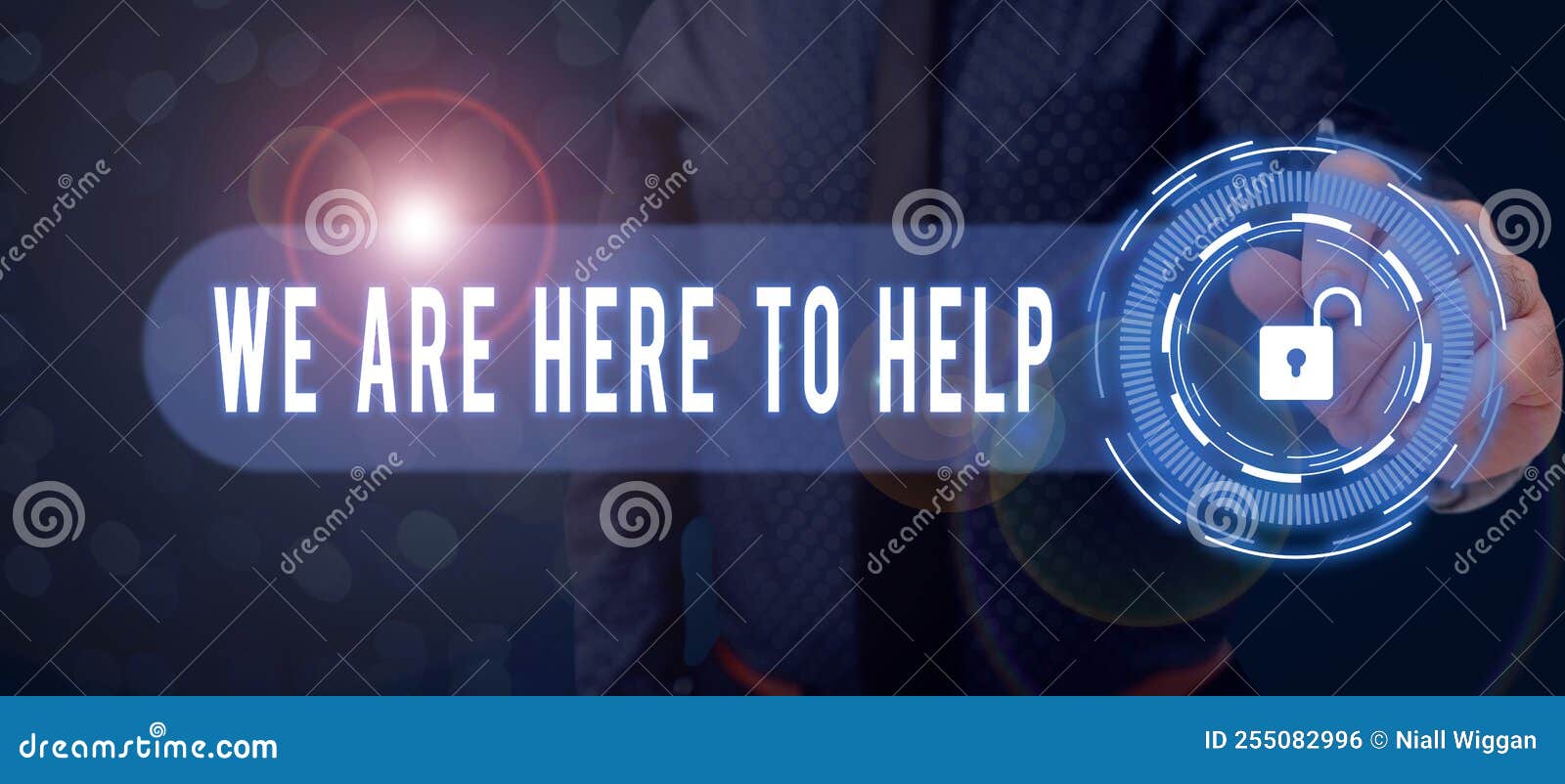 Conceptual Display we are Here To Help. Word Written on Someone Who is ...