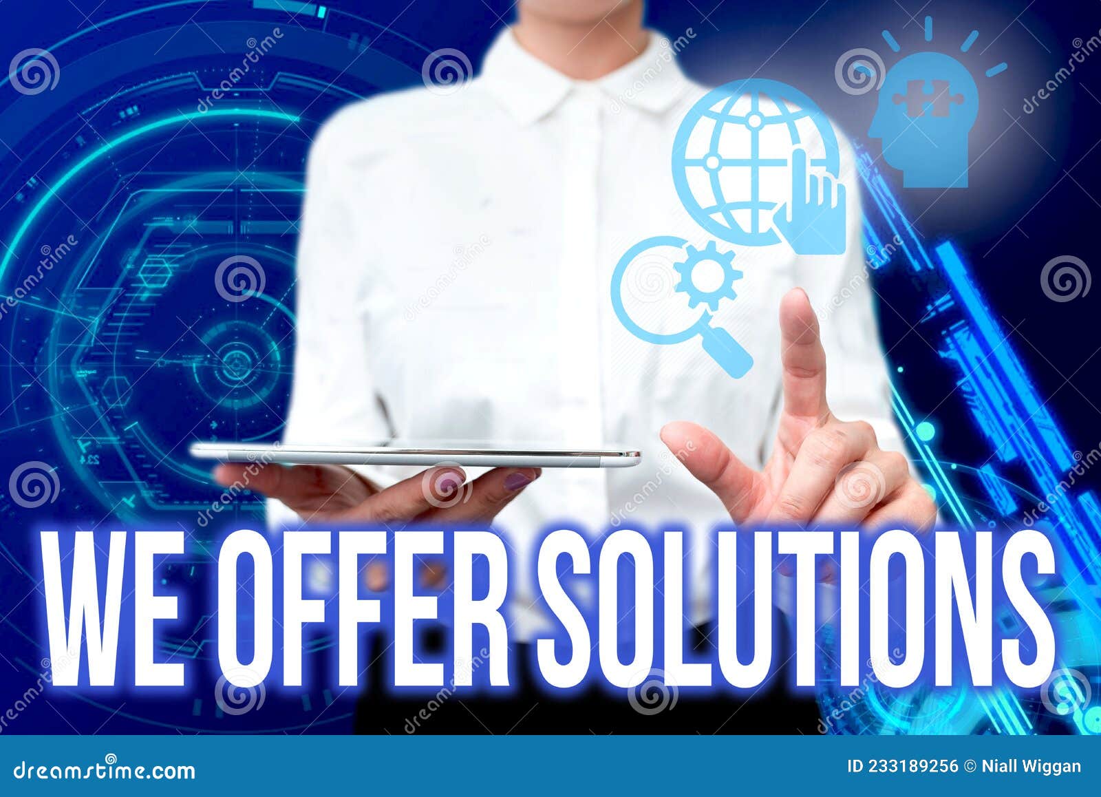 Text Sign Showing we Offer Solutions. Business Concept Way To Solve ...