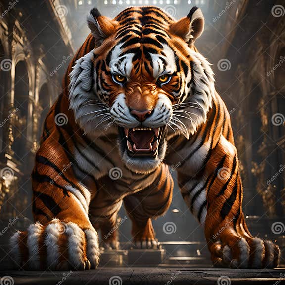 Conceptual Display of Power through Tiger in Luxurious Hall Setting ...