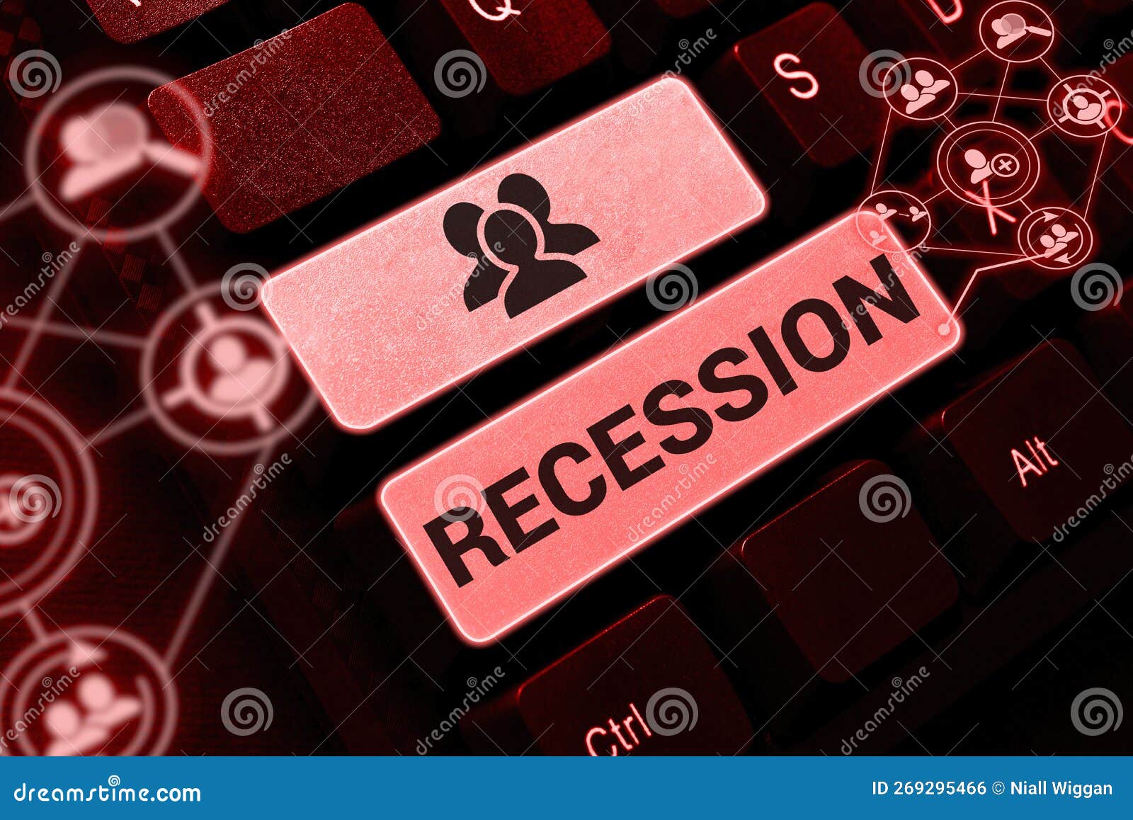 Conceptual Display Recession. Word Written on the Process of Progressive Decrease in Growing ...