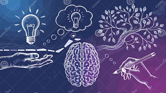 Conceptual Doodle Art Header Representing the Flow of Creativity. Stock ...