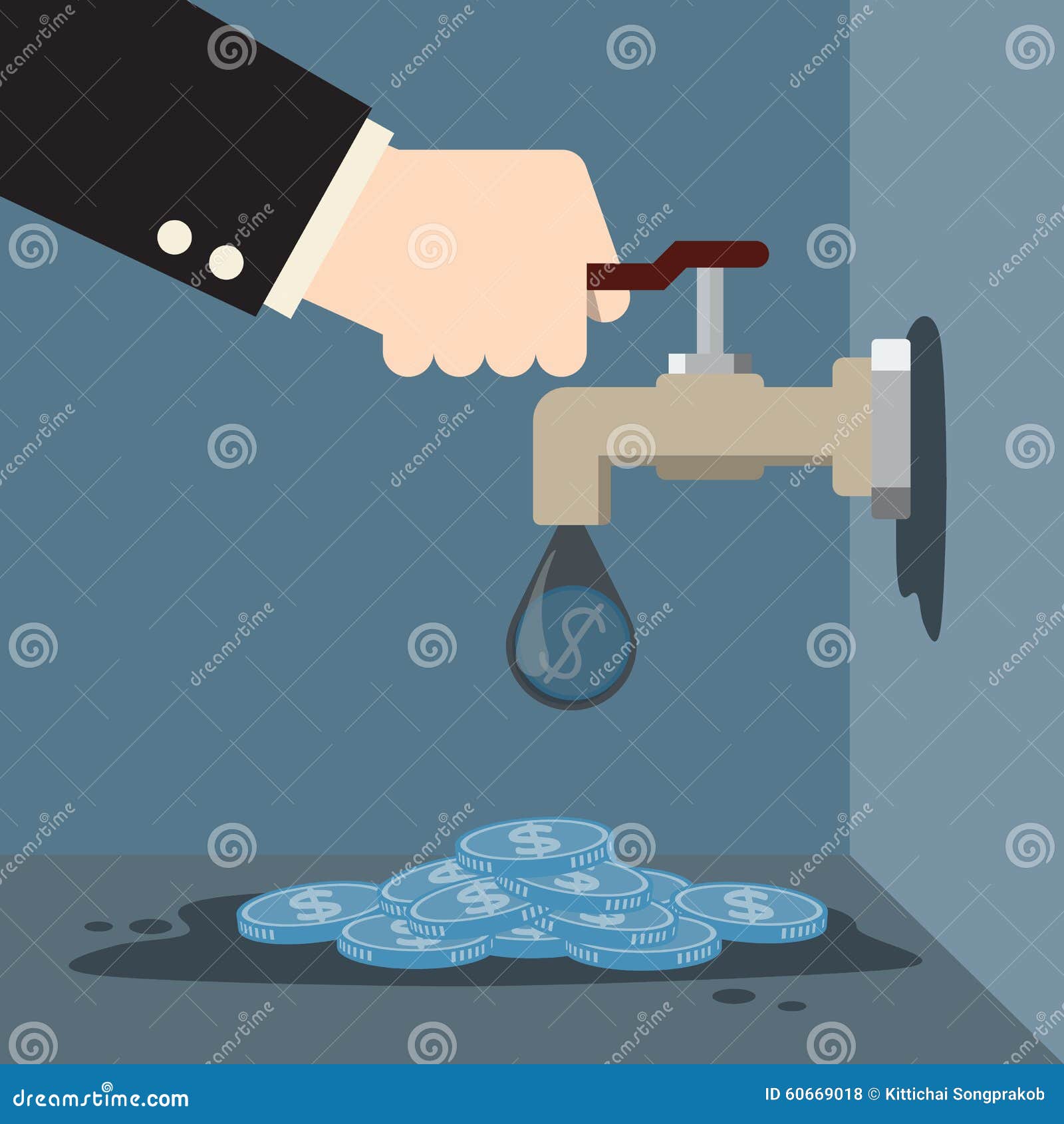 Conceptual of a Dripping Tap Coin Stock Vector - Illustration of ...