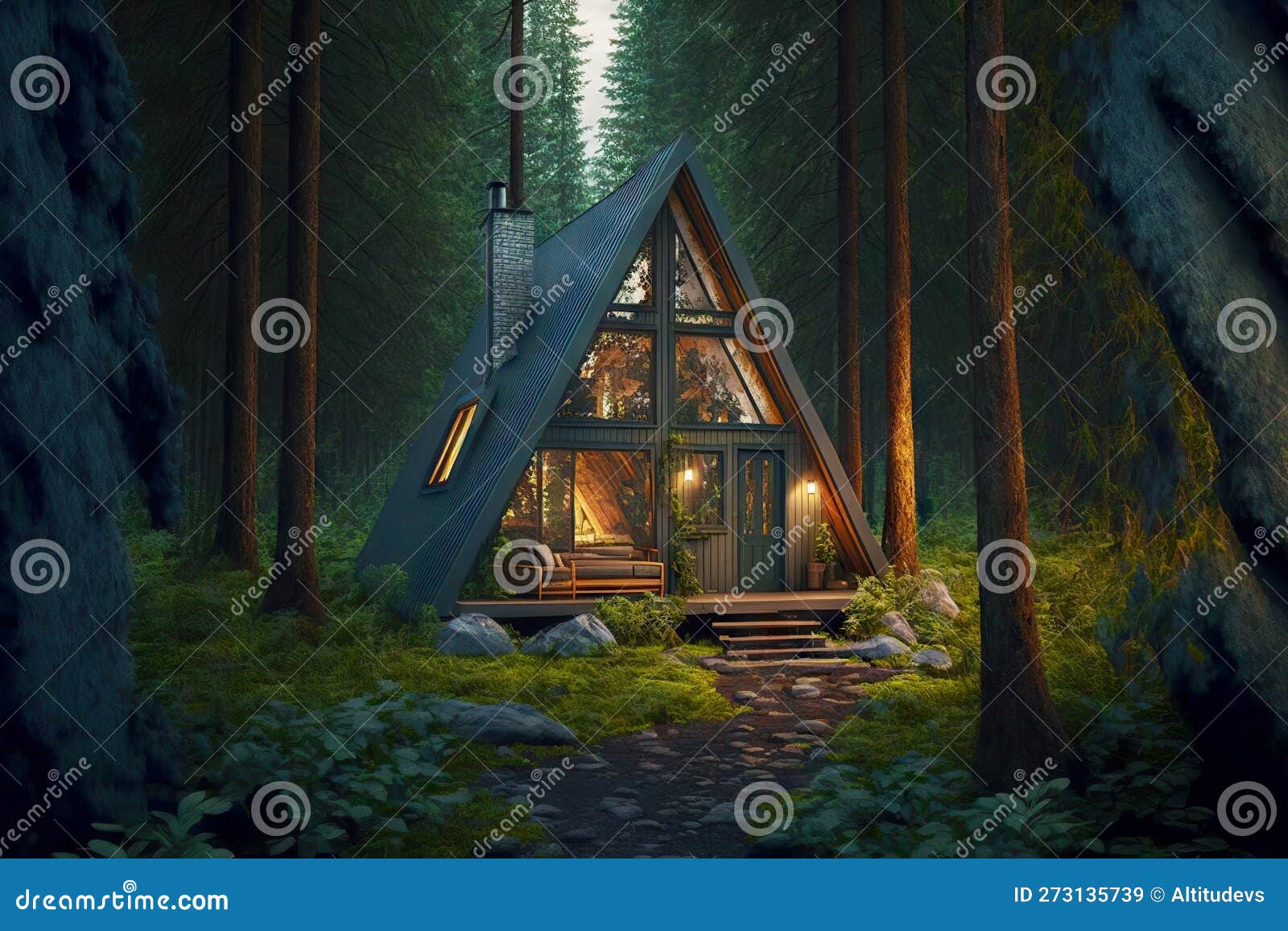 Conceptual Fashionable Triangular Cottage Tiny House in Forest Stock ...