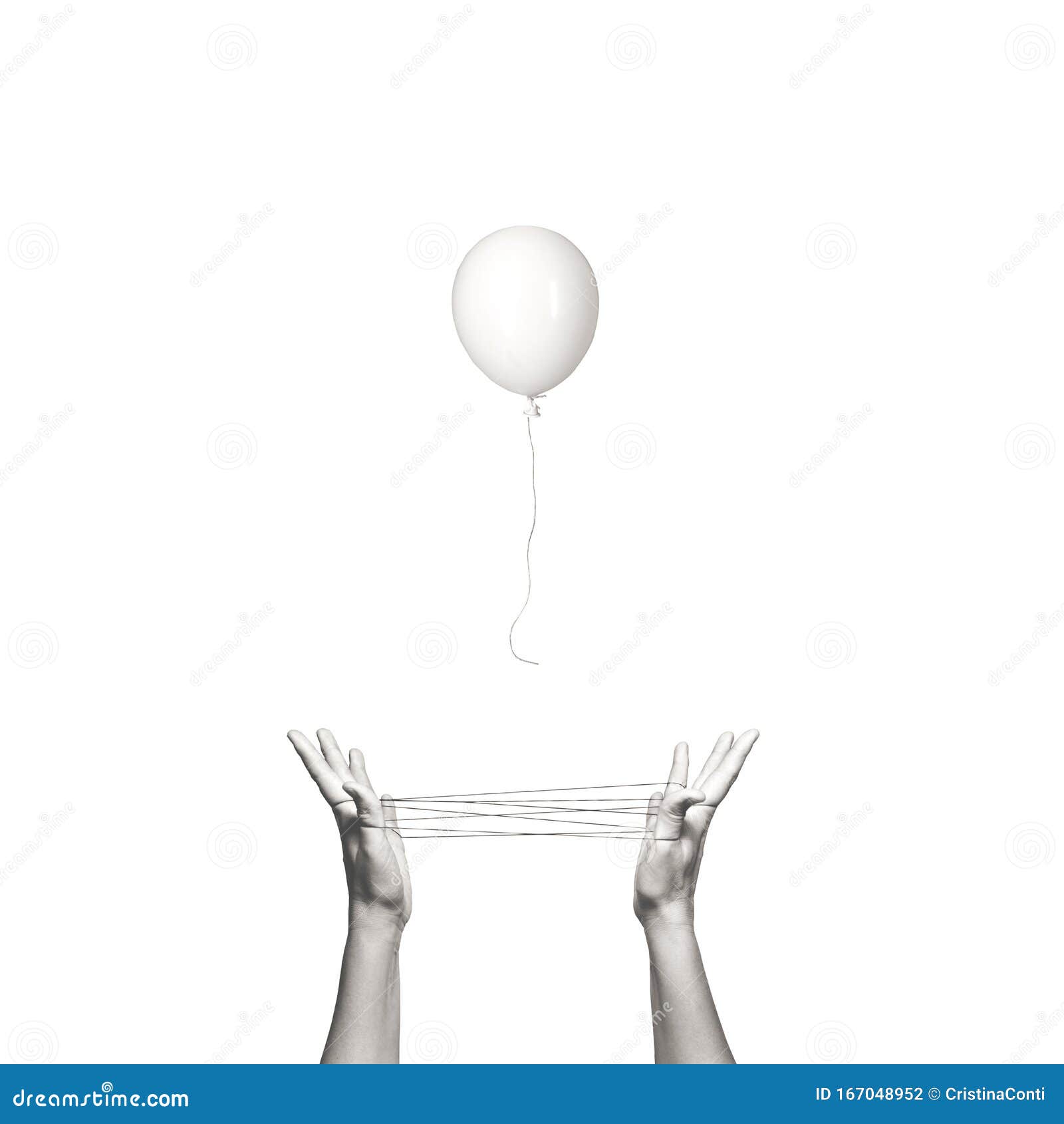 Conceptual Freedom Image of a White Balloon Escaping from a Human Trap ...