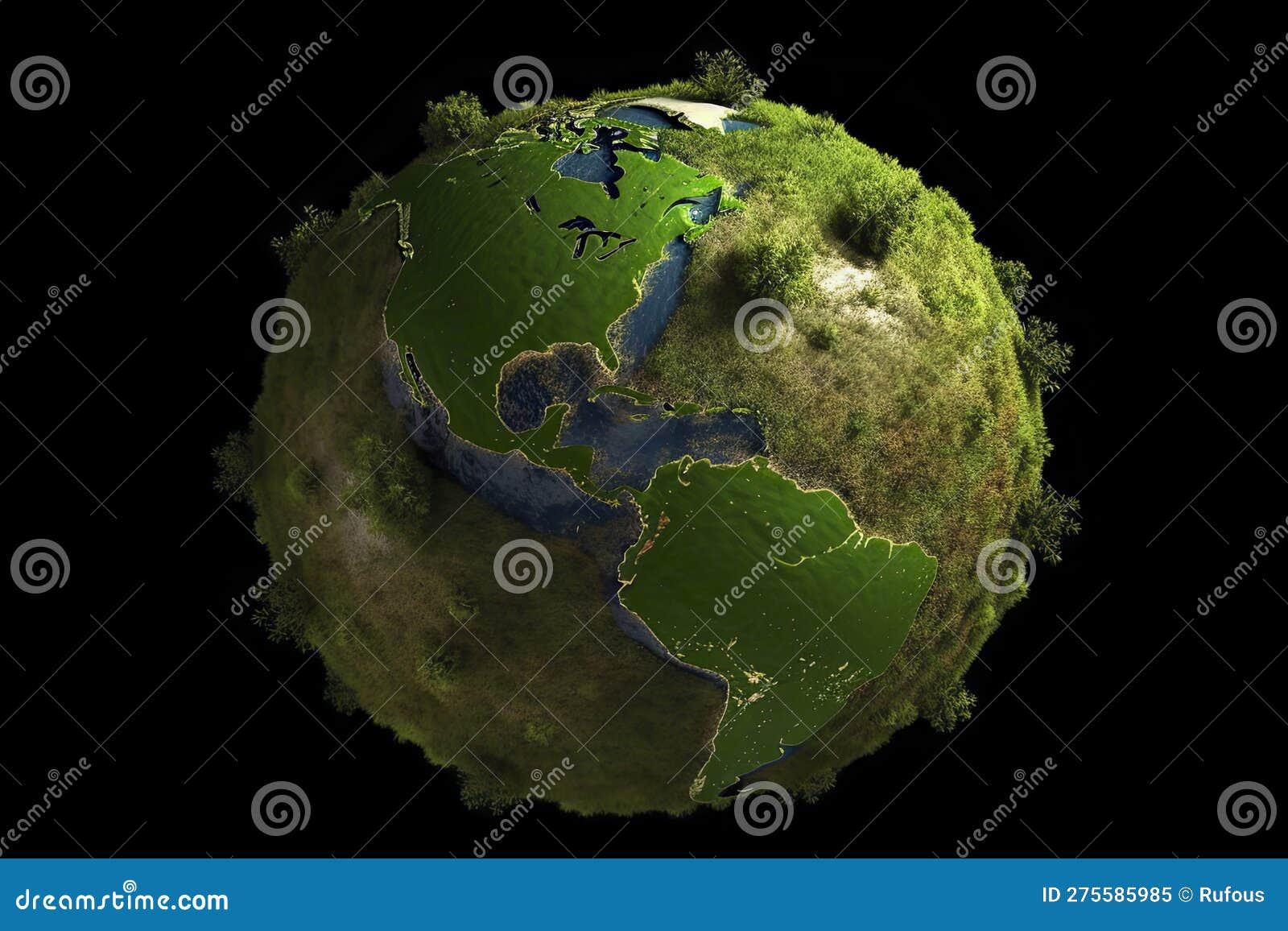 Conceptual Green Earth with Grass and Trees. World Map Derived from ...