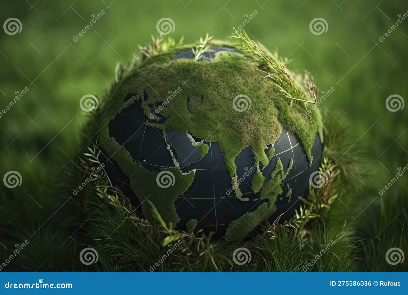 Conceptual Green Earth with Grass and Trees. World Map Derived from ...