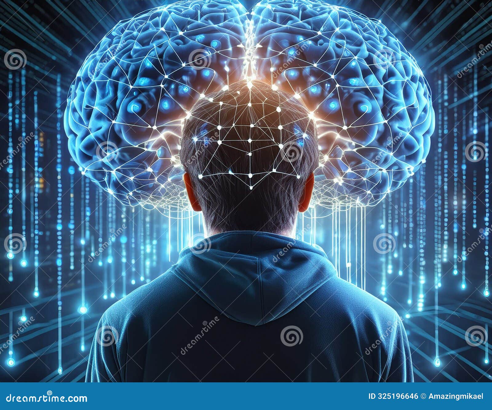 Conceptual Hackerand X27s Brain With Neural Pathways Illuminated By Streams Of Binary Code Stock