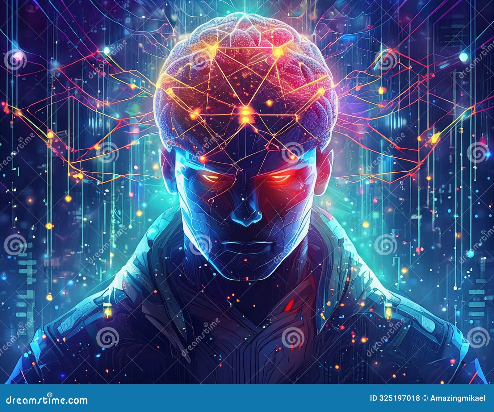 Conceptual Hacker S Brain with Neural Pathways Illuminated by Streams ...