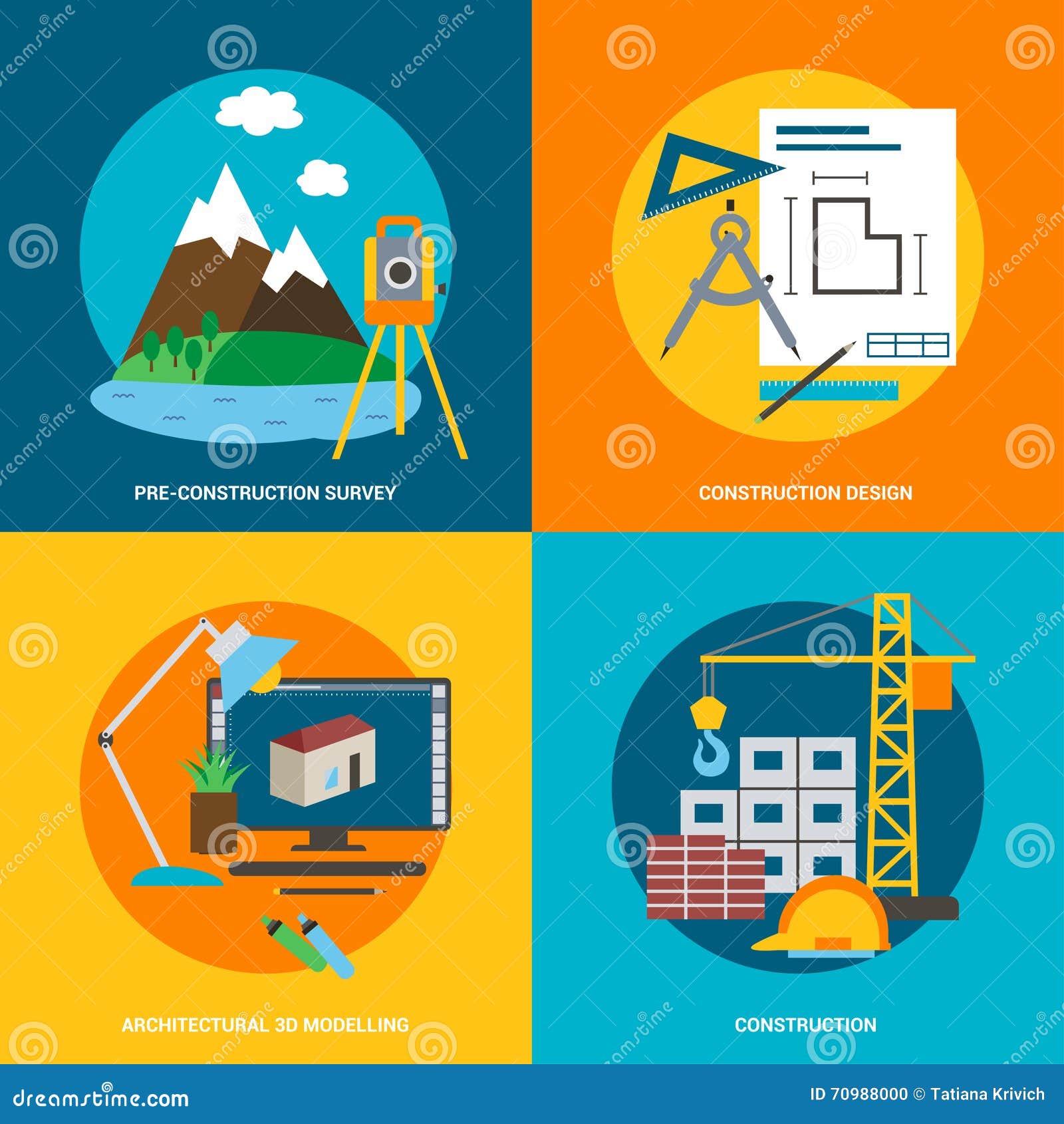 Conceptual Icon Set for Construction, Flat Style. Vector Stock Vector ...