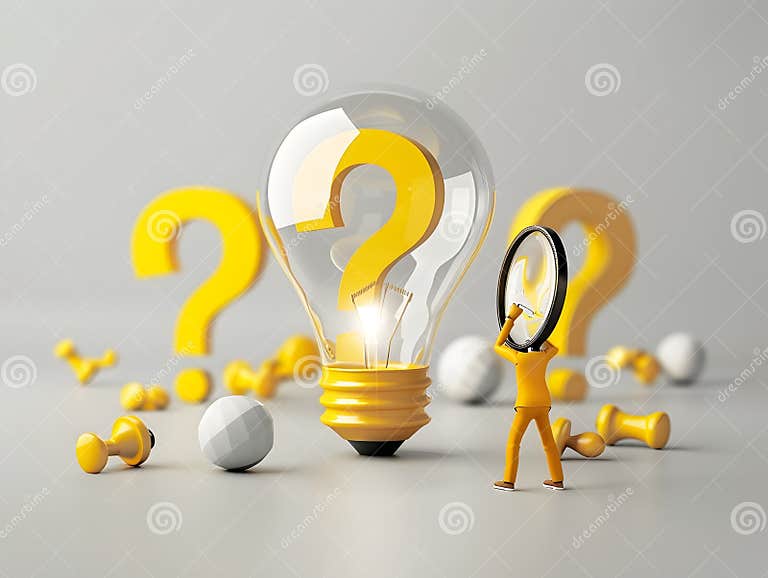 Conceptual Idea with Magnifying Glass and Light Bulb Symbolizing ...