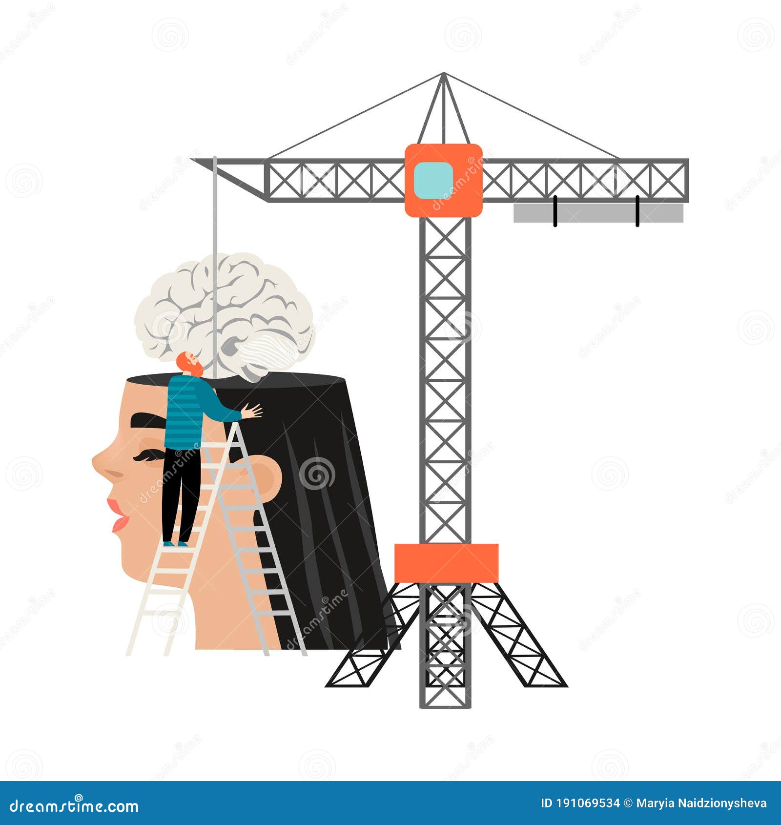 Conceptual Illustration of the Benefits of Education with a Huge Head and a Tower Crane Loading ...