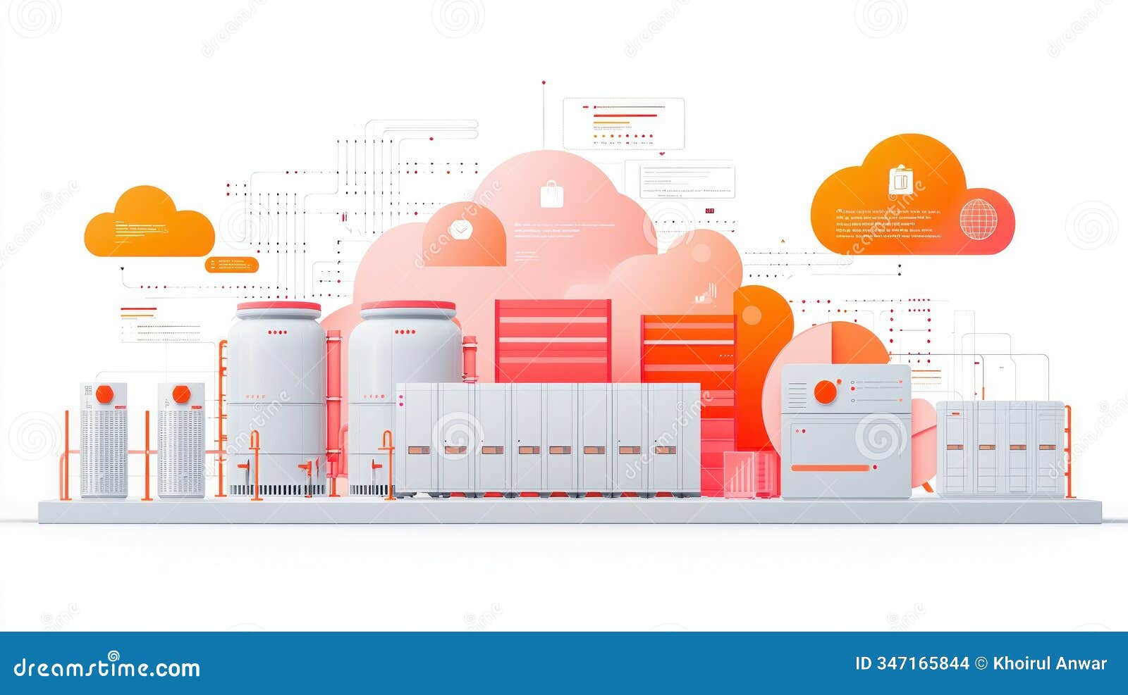 Conceptual Illustration of Cloud Computing and Data Storage with Server Towers and Cloud Icons ...