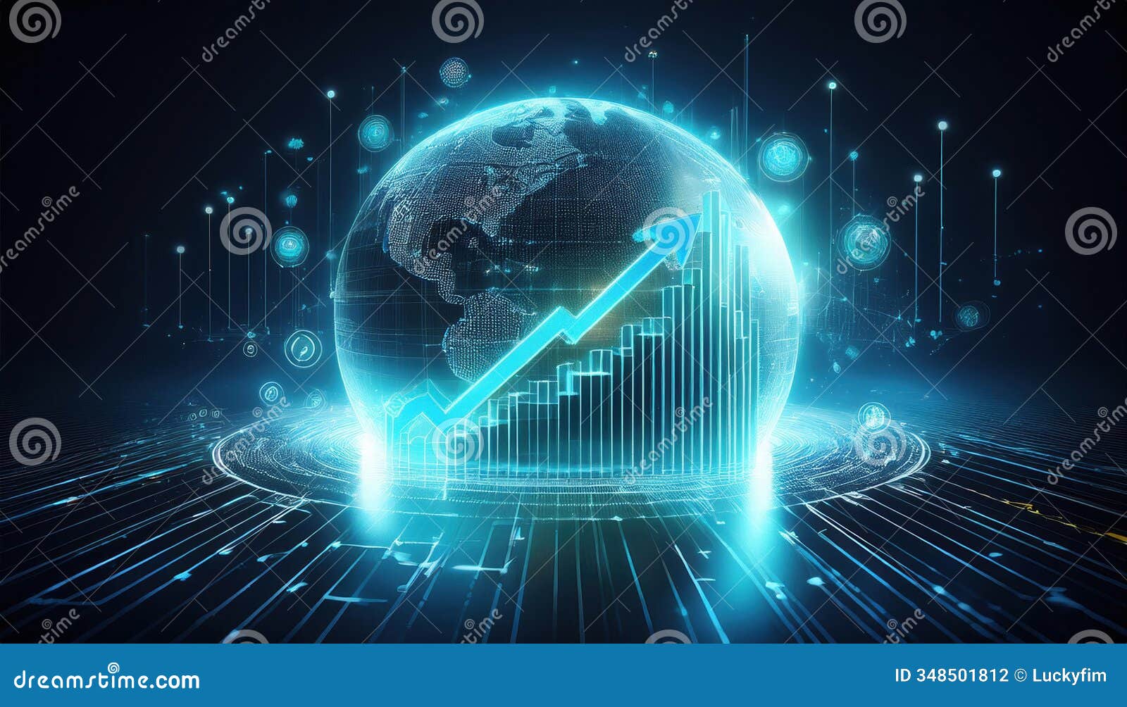 Conceptual Illustration of Growth Graph Emerging from Digital Globe ...
