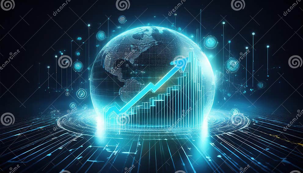 Conceptual Illustration of Growth Graph Emerging from Digital Globe ...