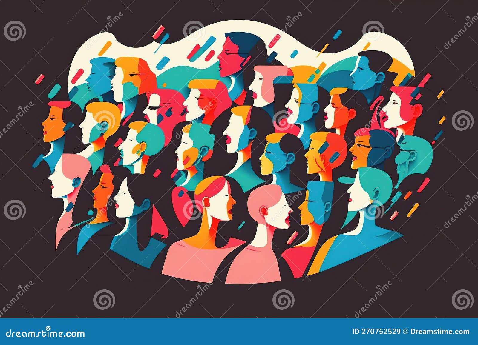 Conceptual Illustration, Many Faces of People Outlined with Simple ...