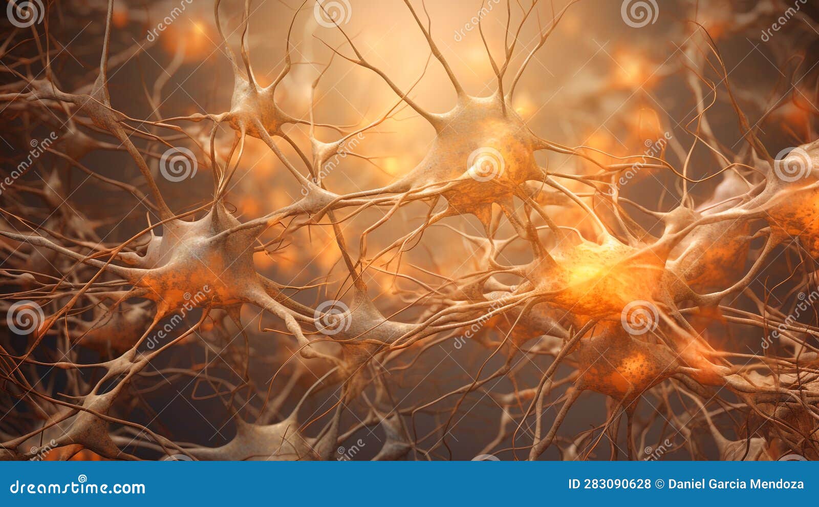 Neuron Cells with Glowing Link Knots. Red Neurons in Brain. Generative ...
