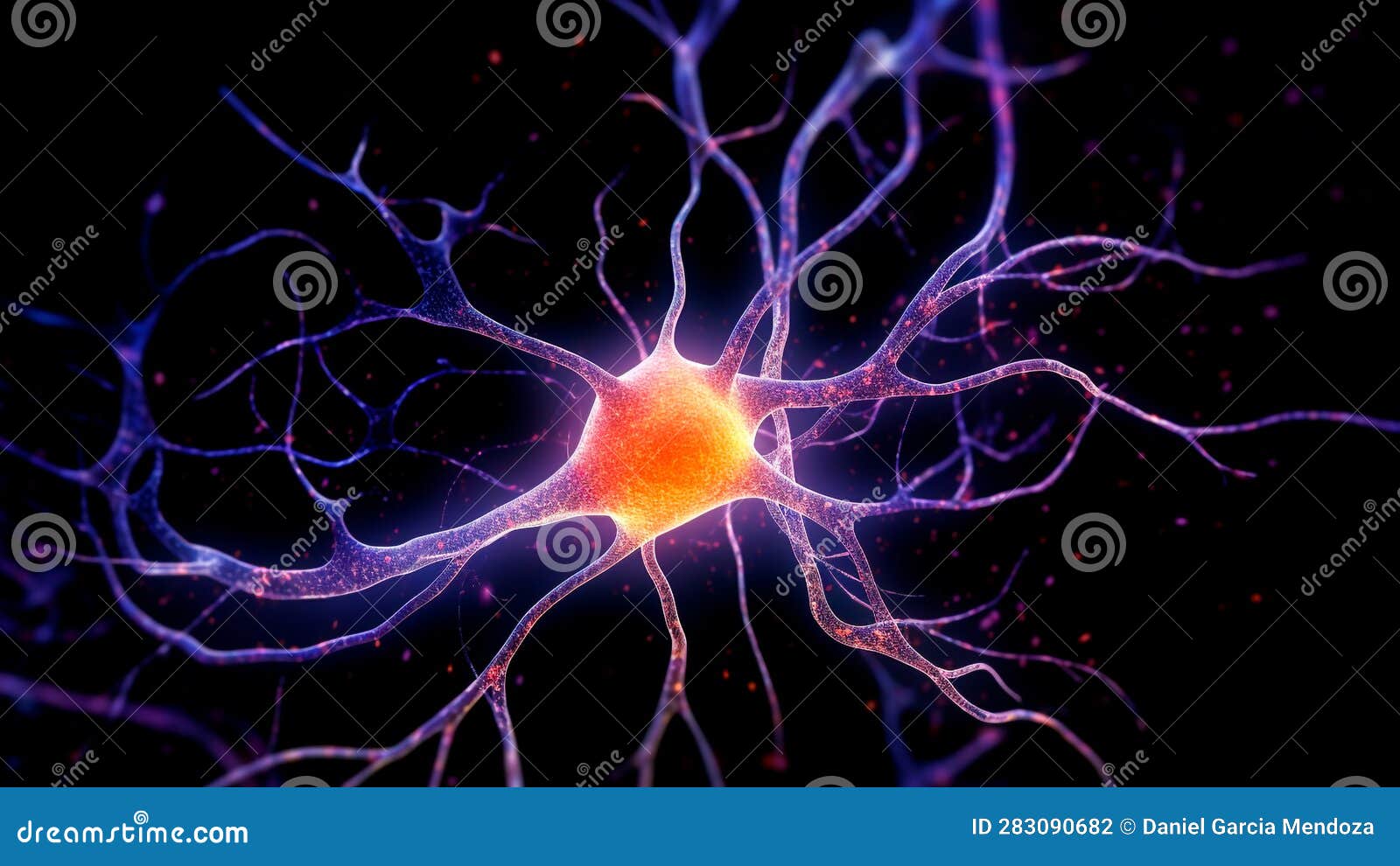 A Neuron Cell with Glowing Link Knots. a Nerve Cell in Brain ...