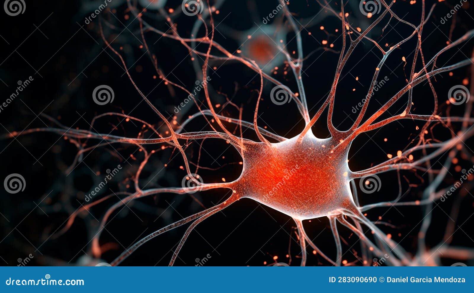 A Neuron Cell with Glowing Link Knots. a Nerve Cell in Brain ...