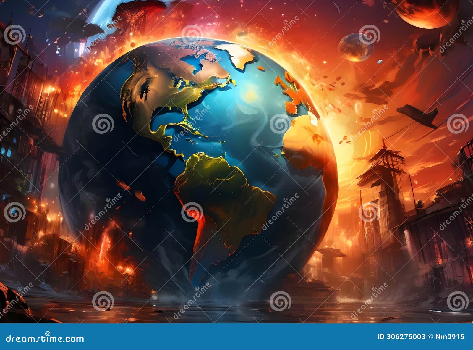 Conceptual Illustration of Planet Earth in Fire. Bad Environment and ...