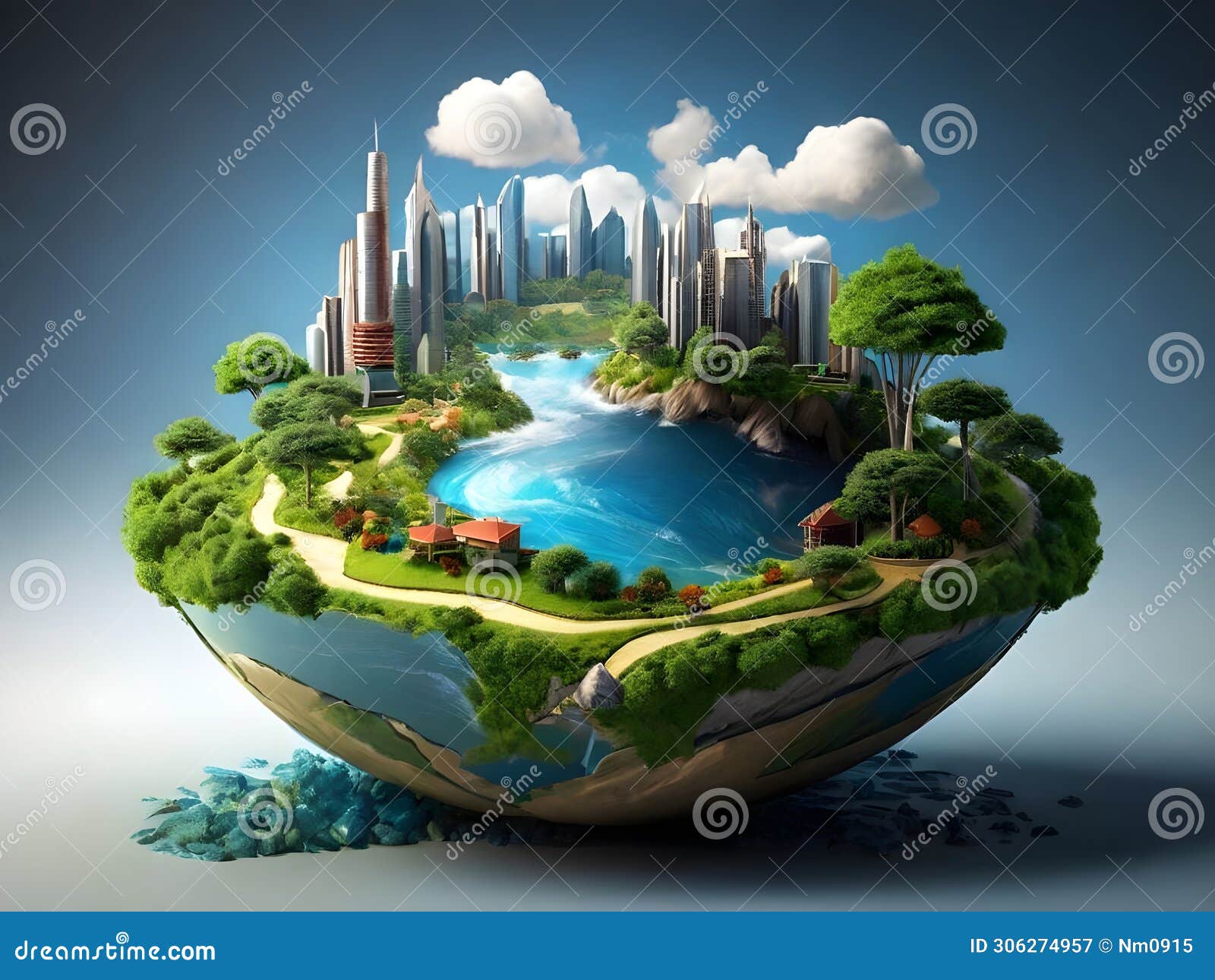 Conceptual Illustration of Planet Earth with Sustainable Environment ...