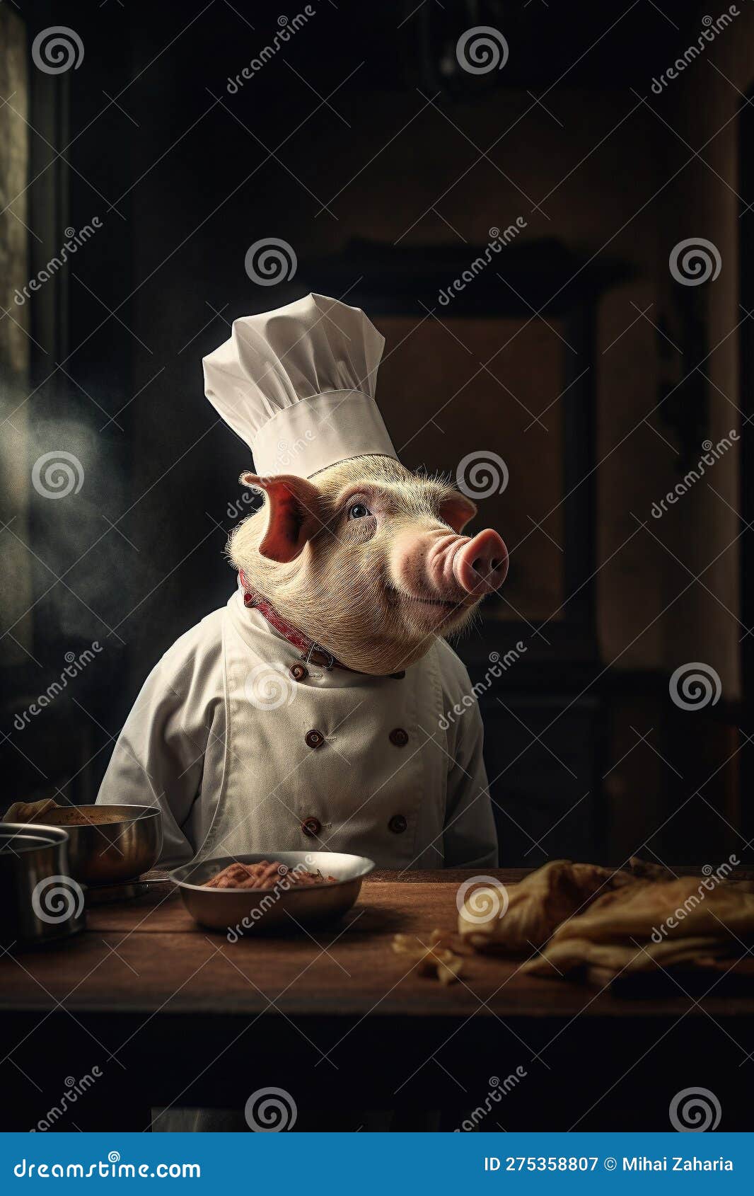 Conceptual Illustration, Portrait of a Pig Dressed As a Chef ...