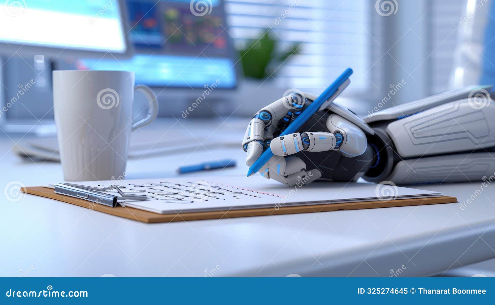 A Conceptual Image of AI Taking Over Office Work, Showing a Robot at a ...