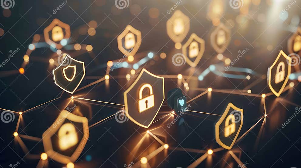 Conceptual Image of Asset Security with Icons of Shields, Locks Stock ...