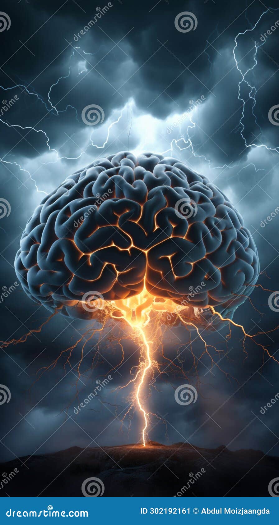 Conceptual Image Brain Amidst Storm Clouds, Lightning Symbolizing ...